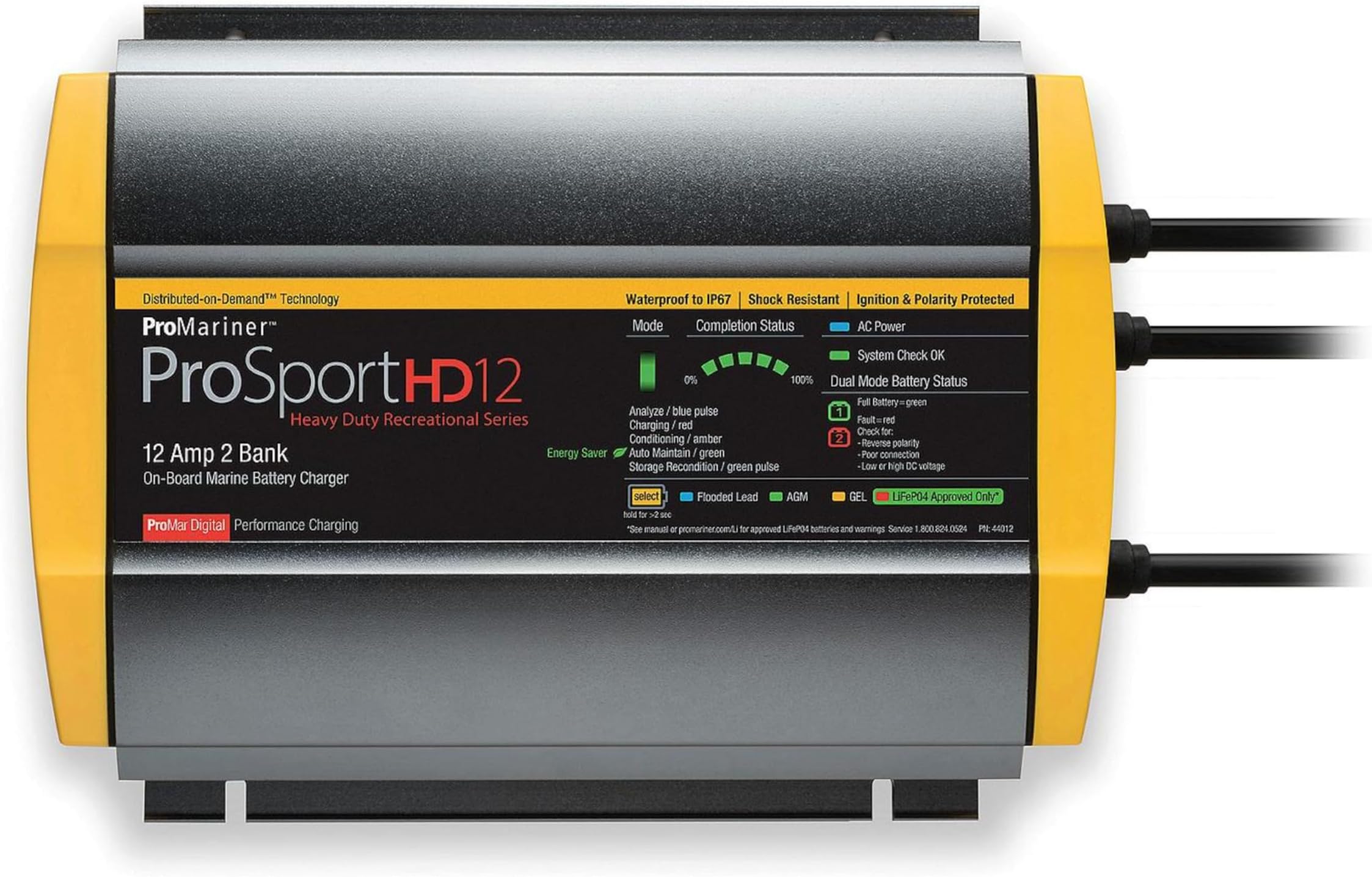 ProMariner 44012 ProSport HD Waterproof Marine Battery Charger, 12 Amp ...