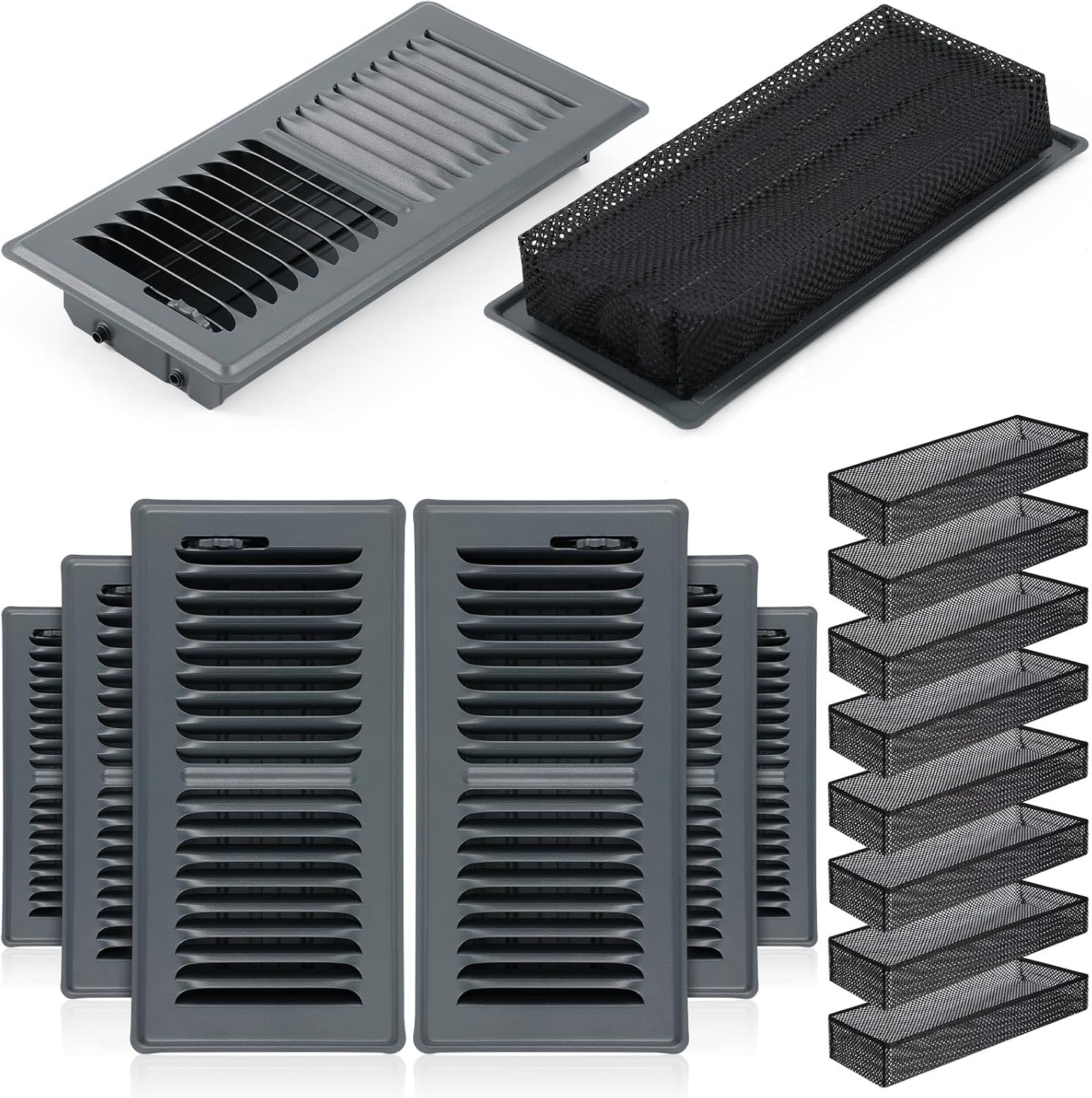 Rossesay 16 Pcs 4" X10" Floor Register Vents with Cover Trap Set, Heavy ...