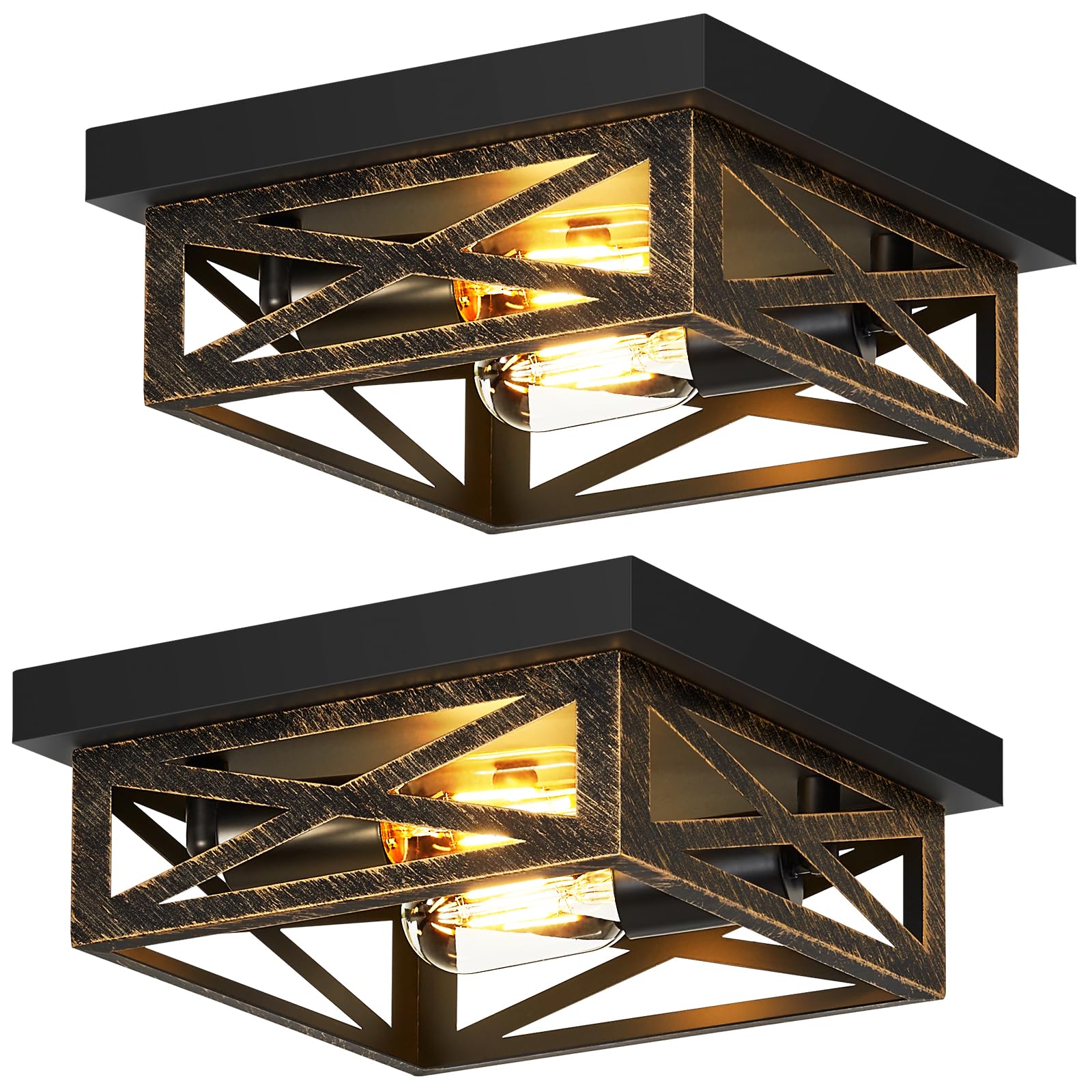 SKEJAO Black Flush Mount Ceiling Light Fixture,2-Light Square Rustic ...