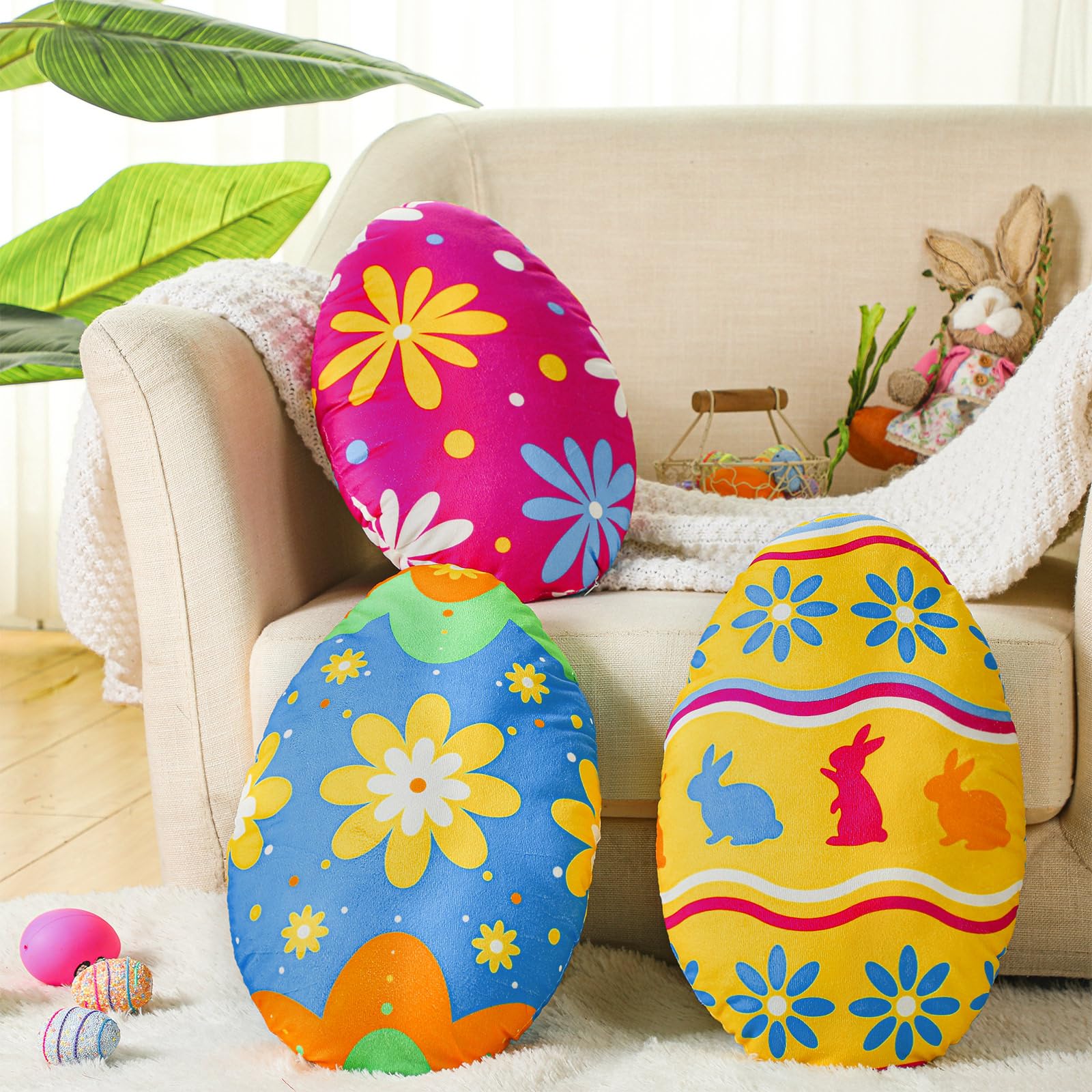 Amazon.com: Thinkday 3 Pcs Easter Eggs Pillow Soft Plush Easter Eggs ...