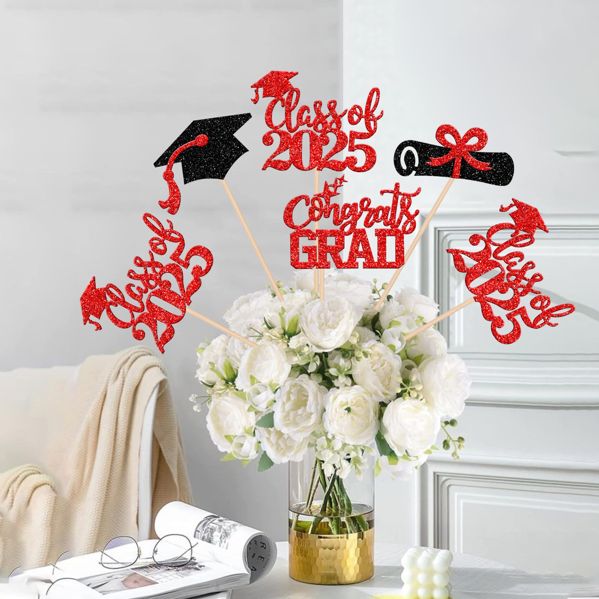 Decorations Gyufise 16Pcs Centerpiece Sticks Class Of 2025 Table Flower ...