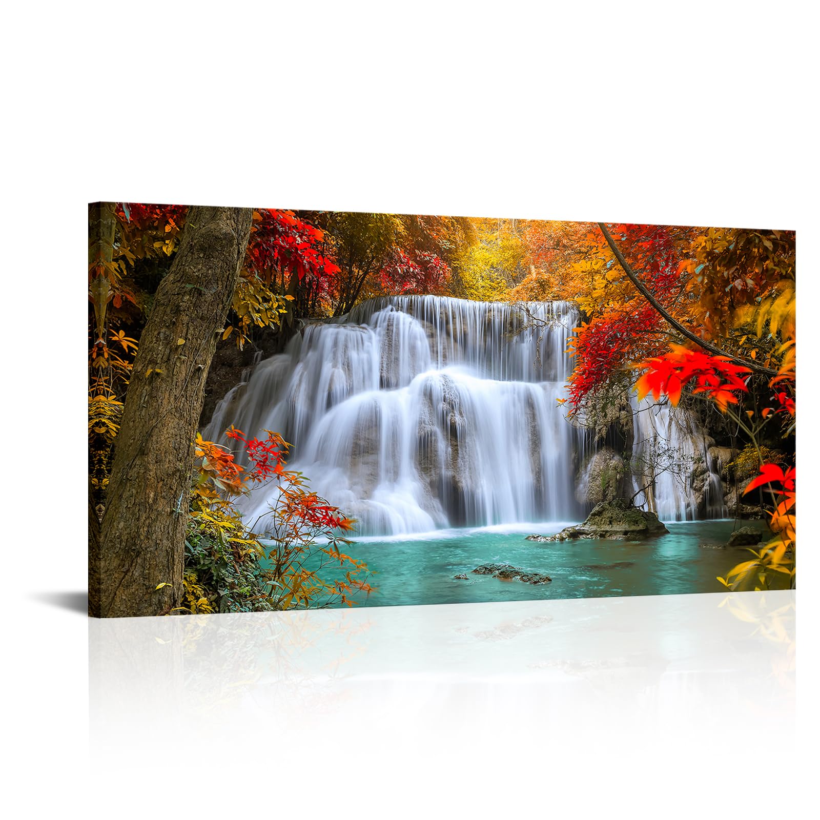 Amazon.com: Artsbay Waterfalls Canvas Wall Art Blue Lake in Red Fall ...