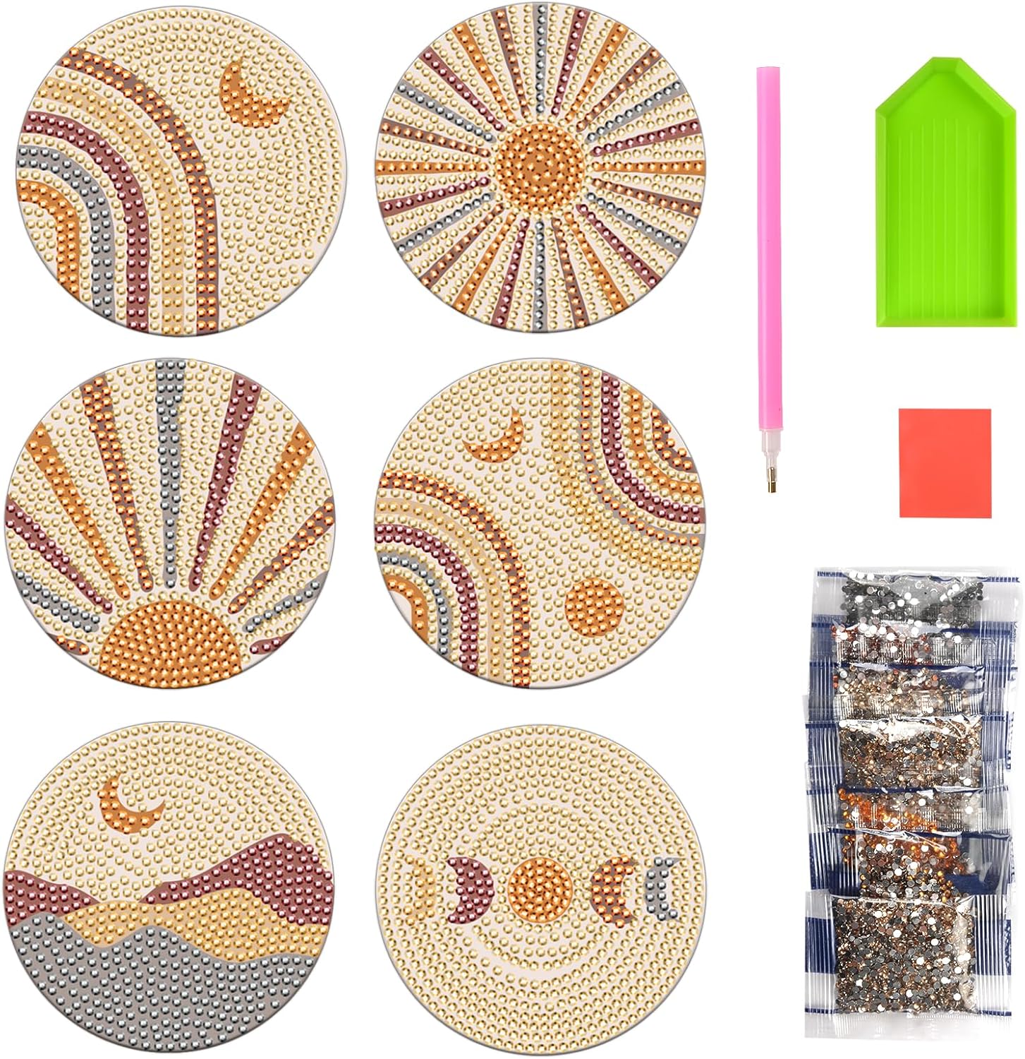 Amazon.com: 6 Pcs Boho Diamond Coasters Painting Coasters, Boho Diamond ...