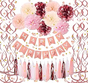 Amazon.com: Rose Gold Happy Birthday Decorations With Happy Birthday Banner, Tissue Paper ...
