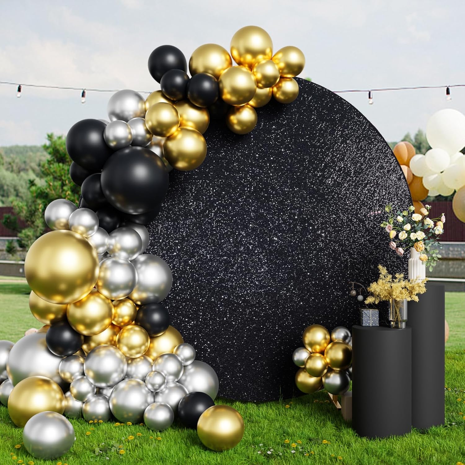 Amazon.com : 7.2ft Circle Backdrop - CMICHO Black Glitter Partitoon ...