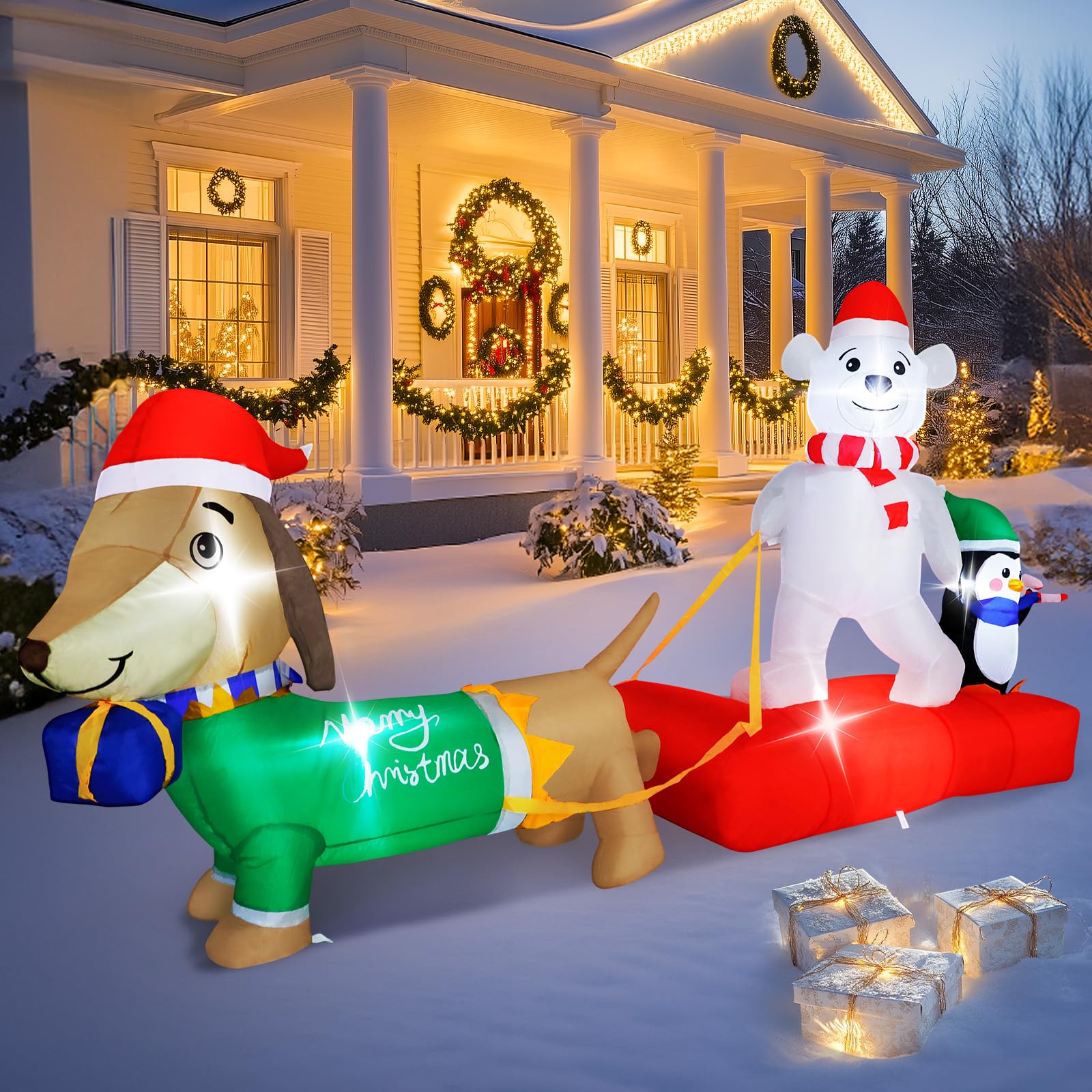 Amazon.com: 8FT Long Christmas Inflatable Dog Sled with Polar Bear ...