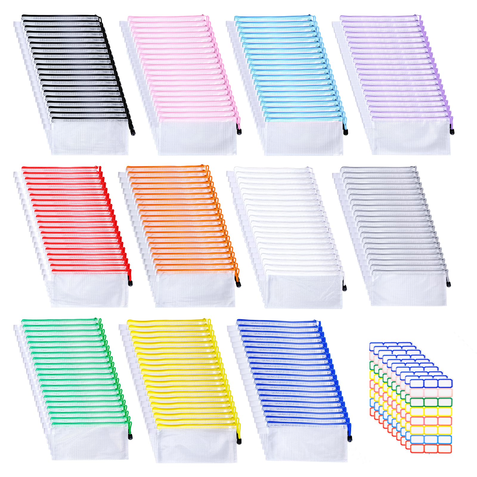 Amazon.com: 220 Pack A6 Mesh Zipper Pouch Bags 11 Colors 9.4 x 4.5 Inch ...