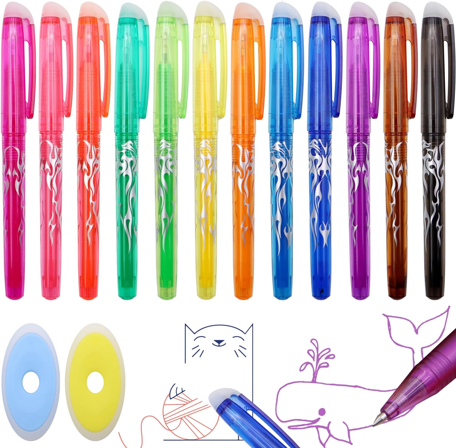 ZOCONE 12 Pcs Coloured Erasable Pens for Kids, 0.5mm Rubber Pens with ...
