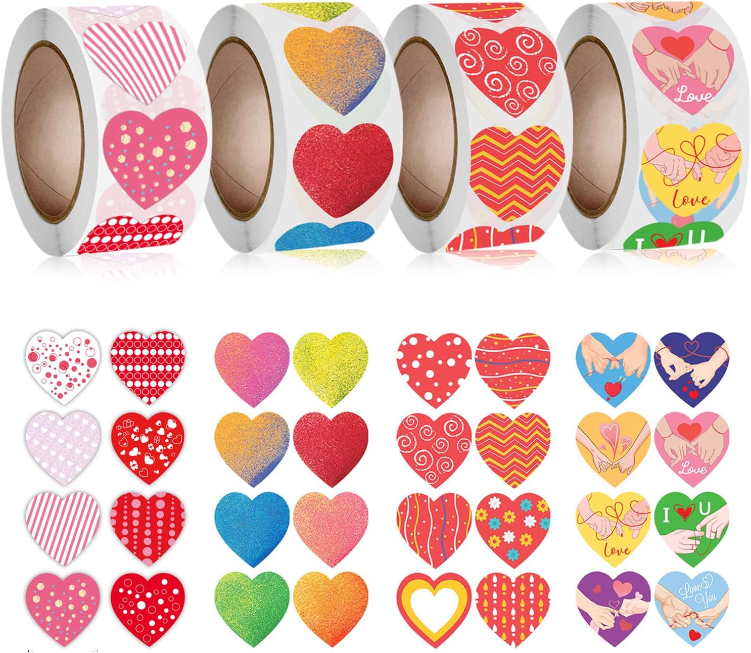 Amazon.com: 4 Rolls Glitter Heart Stickers, (32 Designs) Heart Stickers ...