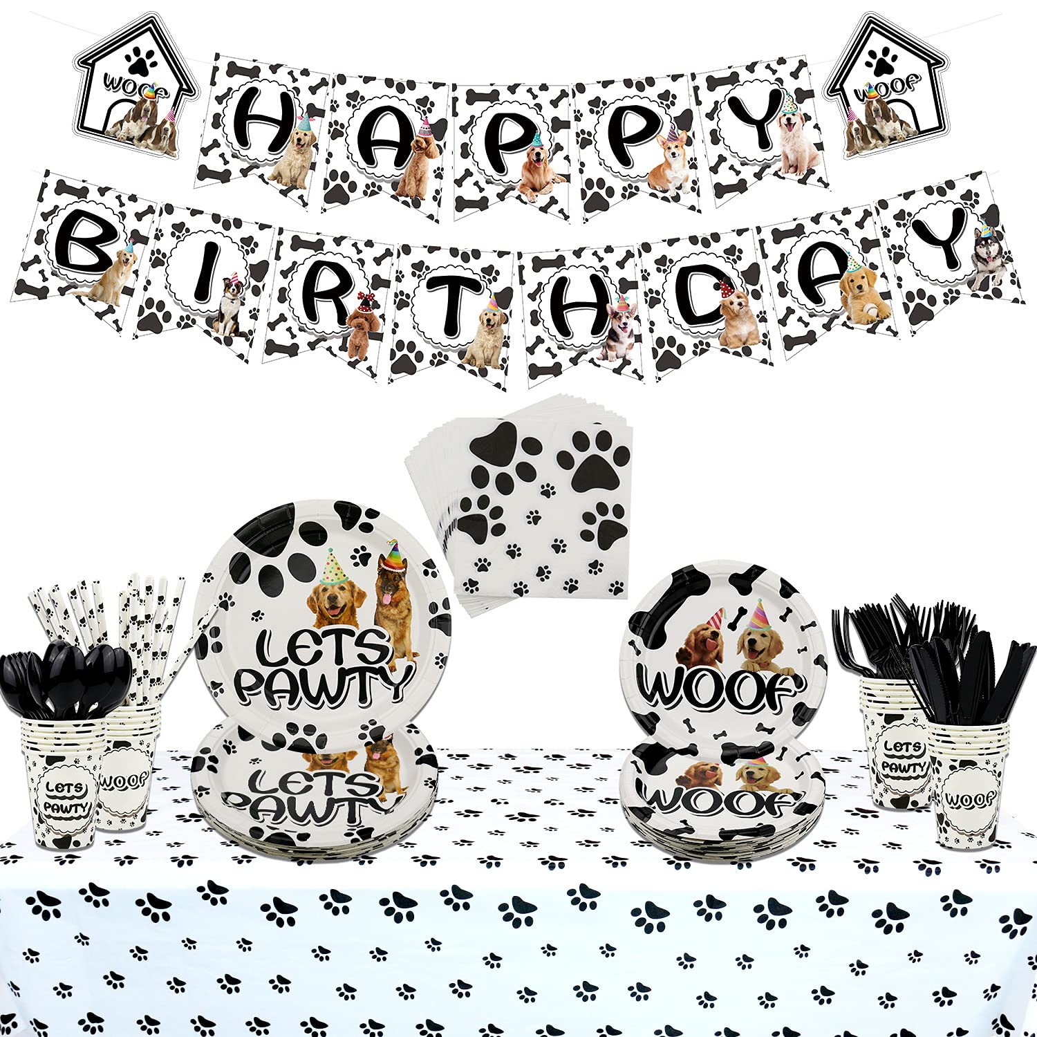 Amazon.com: Dog Party Supplies - Doggy Themed Tableware Party Pack for ...