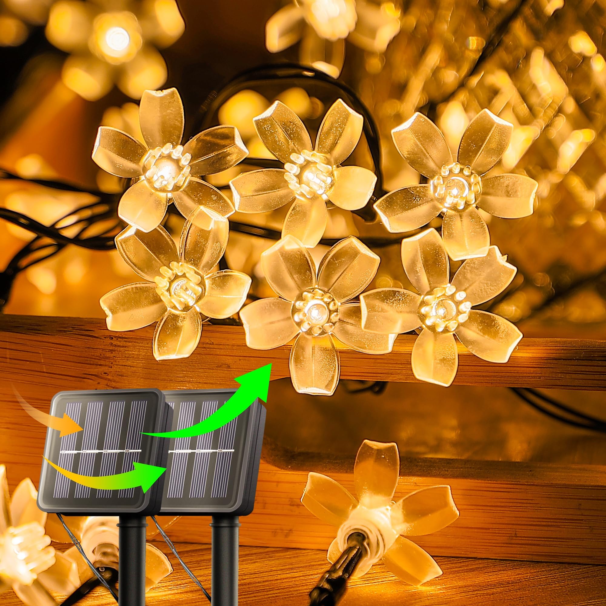 oopswow Solar Flower String Lights,2PACK 50 LED Solar Fairy Light ...