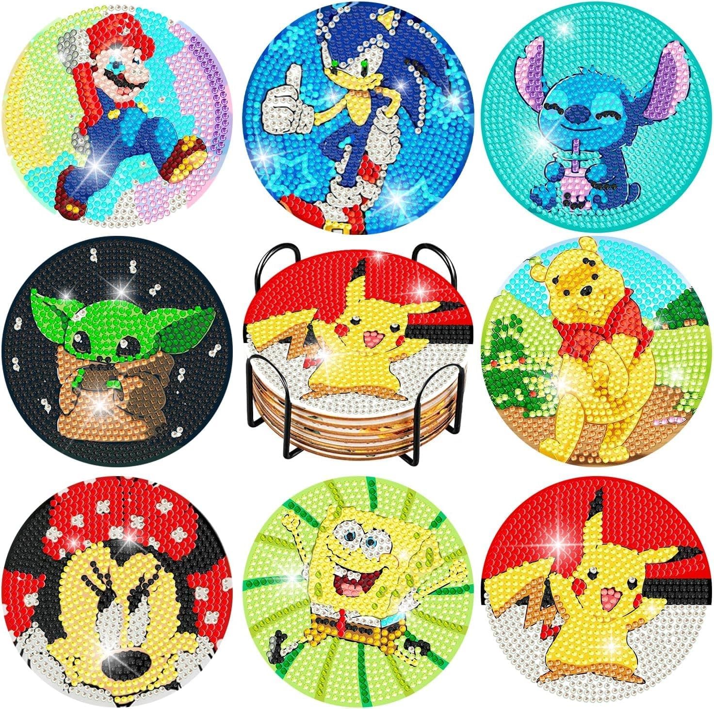 Clendo 8 Pcs Diamond Art Coasters-Cartoon Diamond Painting Coasters ...