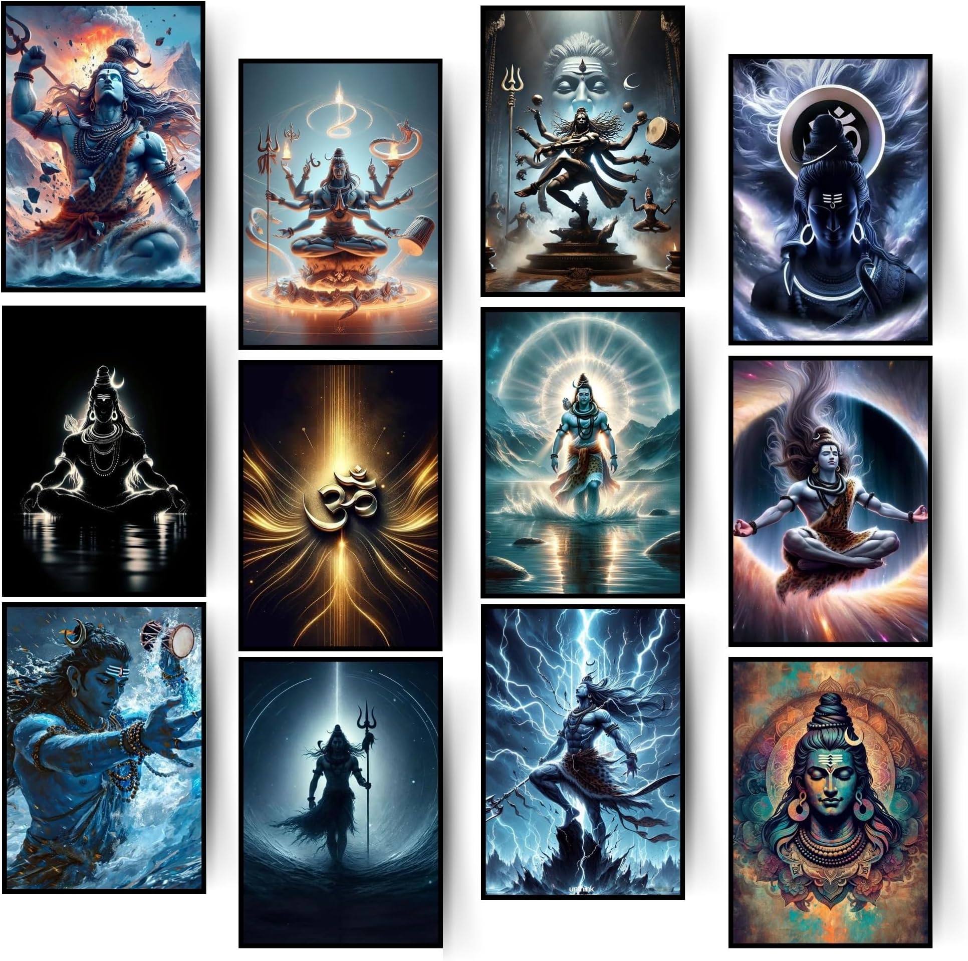 Posters Inc Paper Set Of 12 Aesthetic Lord Shiva Poster, Mahadev Wall ...