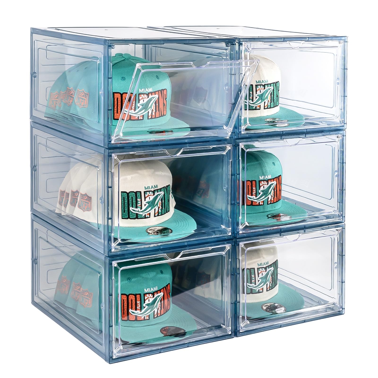 SCAVATA 6 Pack Hat Organizer Box, Stackable Clear Baseball Caps Holder ...