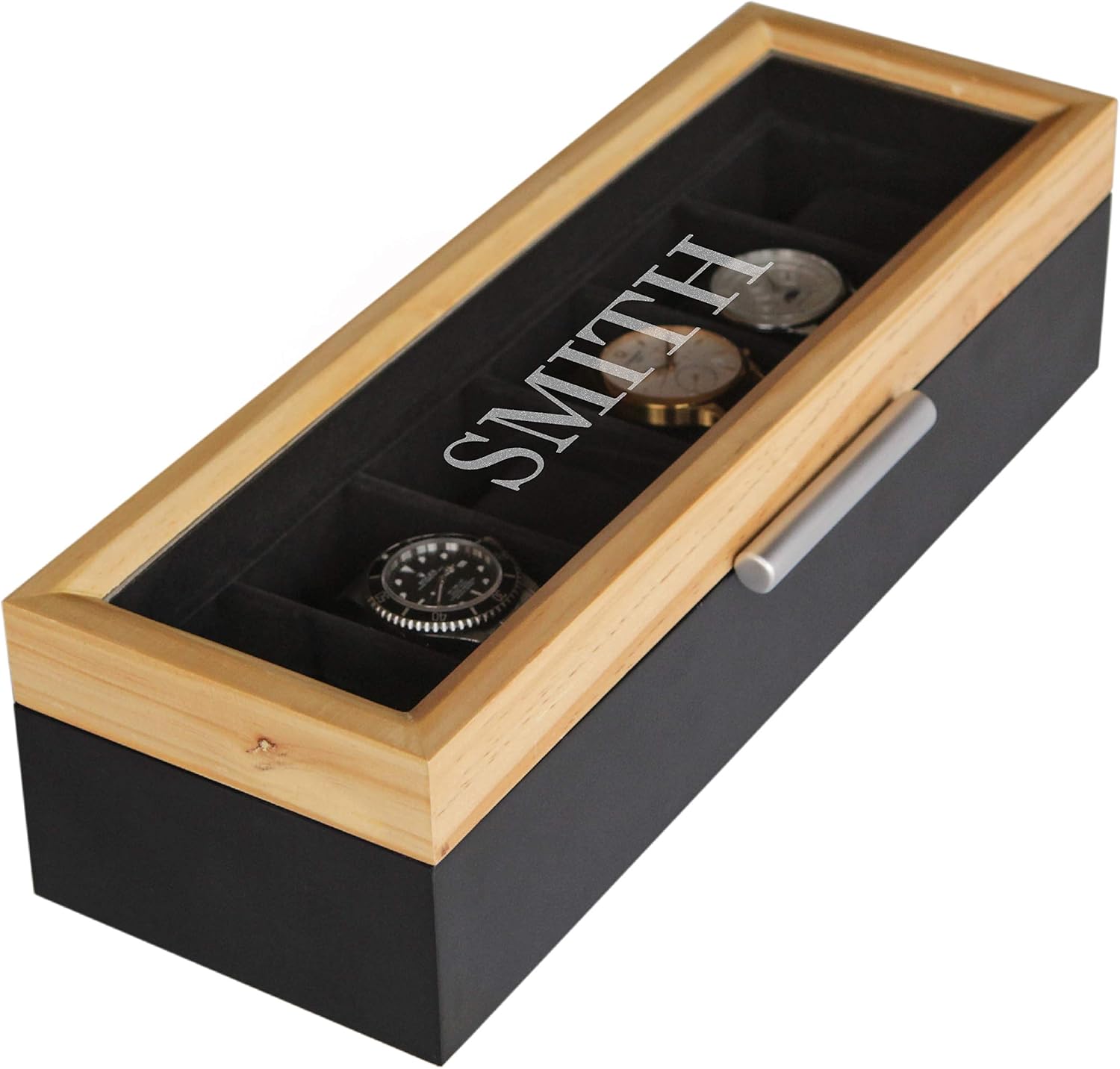 Amazon.com: Monogrammed Two-Toned Pine and Black Base with Modern ...