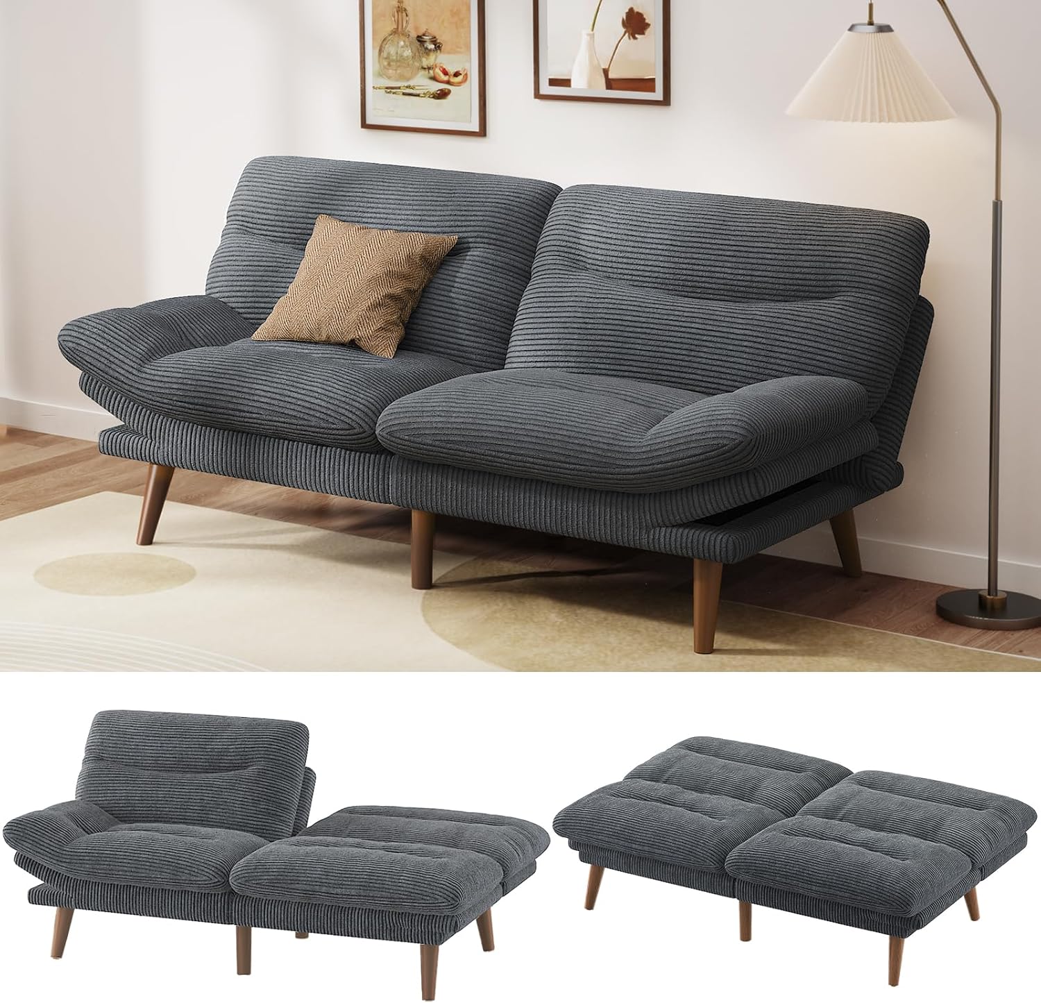 Amazon.com: Pipishell Convertible Futon Sofa Couch, Corduroy Futon with ...