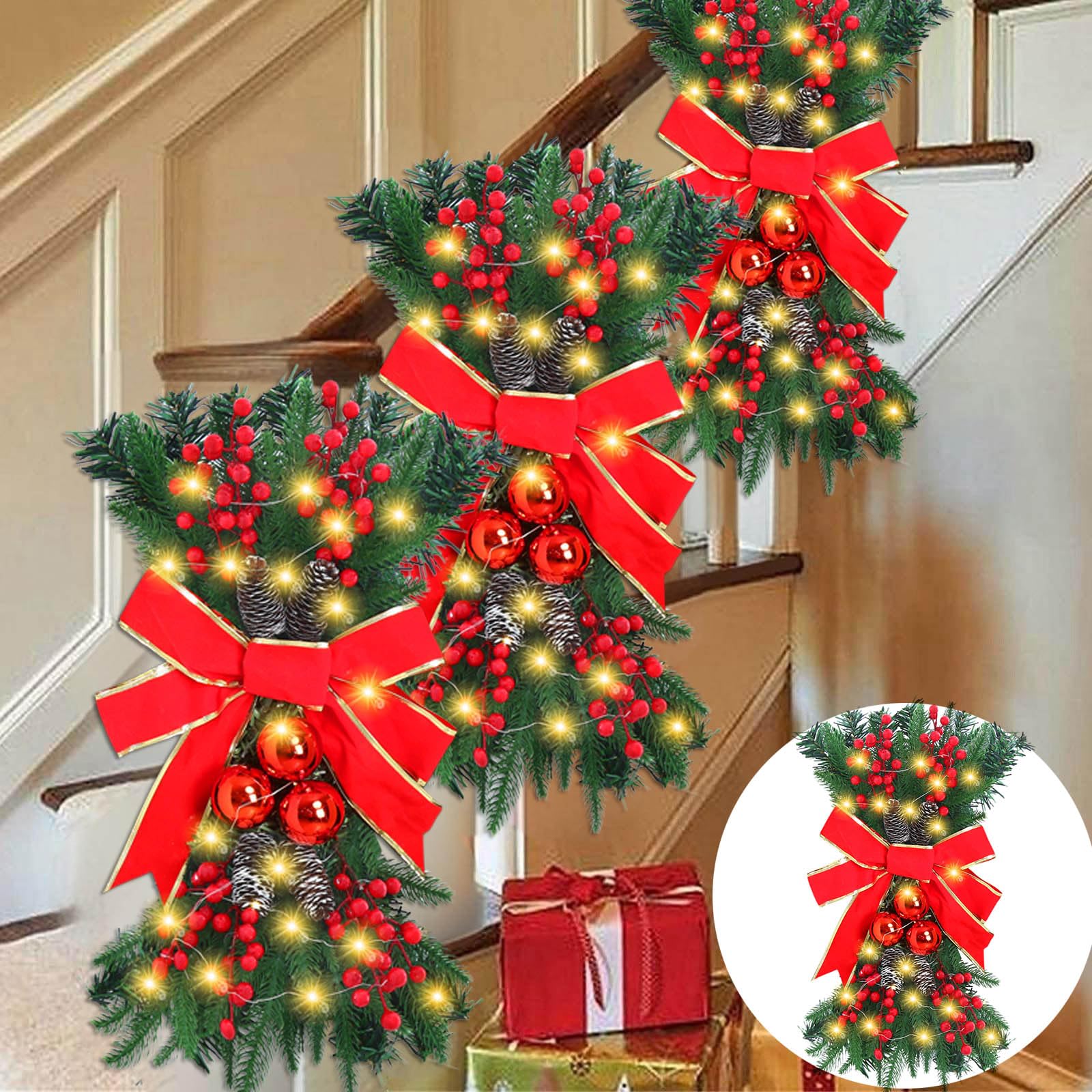 3 Pack Christmas Artificial Swags - Shipping from US, Prelit Teardrop ...