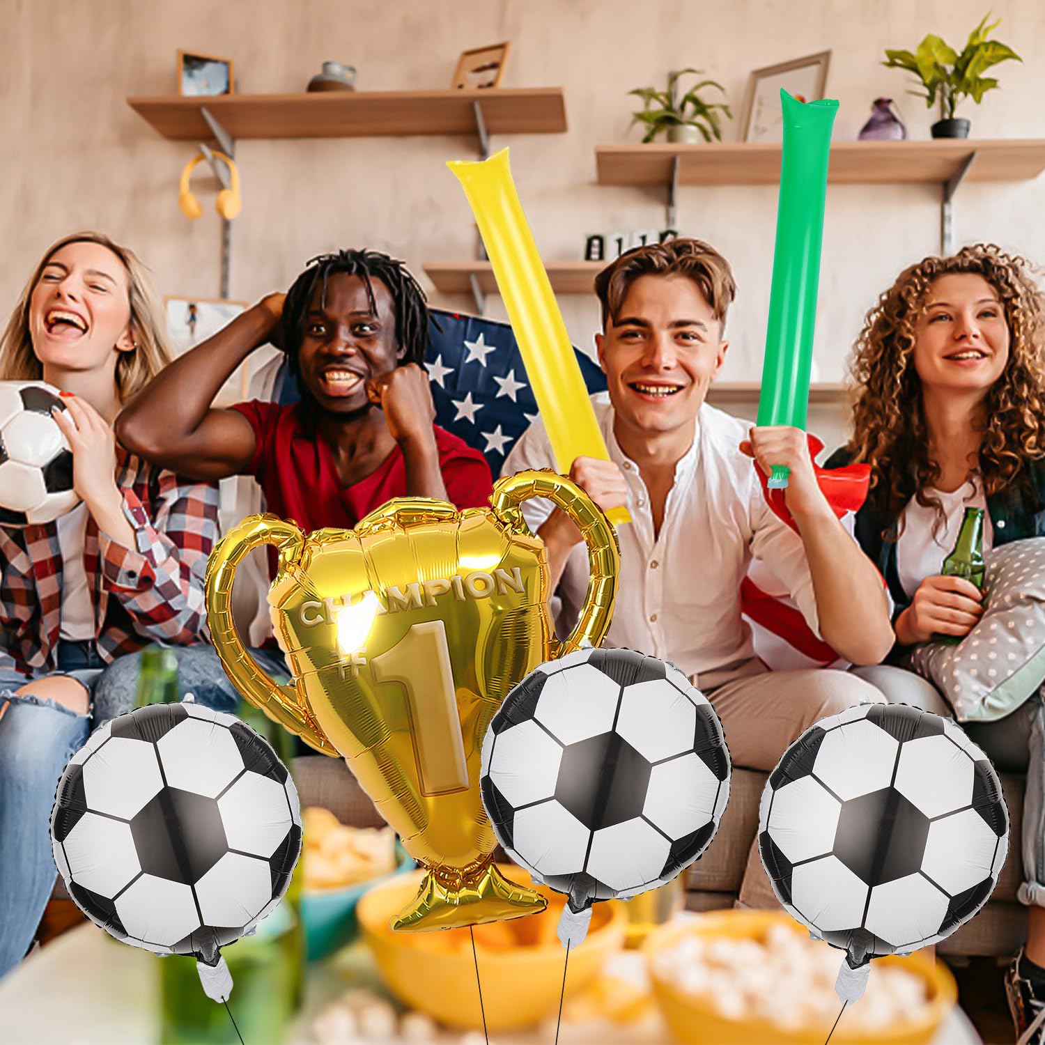 6-Piece Football Trophy Balloon Set, 4-Piece Balloon Cheering Sticks ...