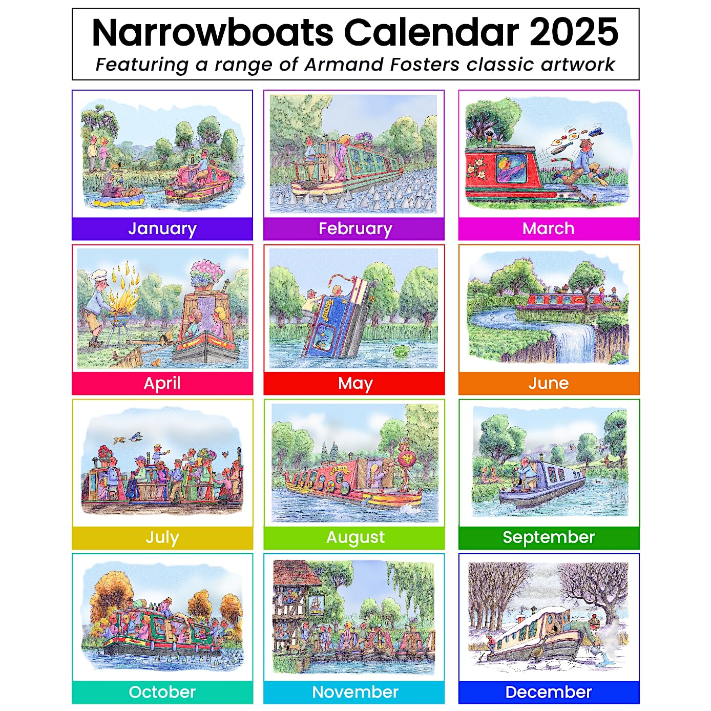 Narrowboats Humour Cartoon Funny 2025 Yearly Wall Hanging Calendar ...