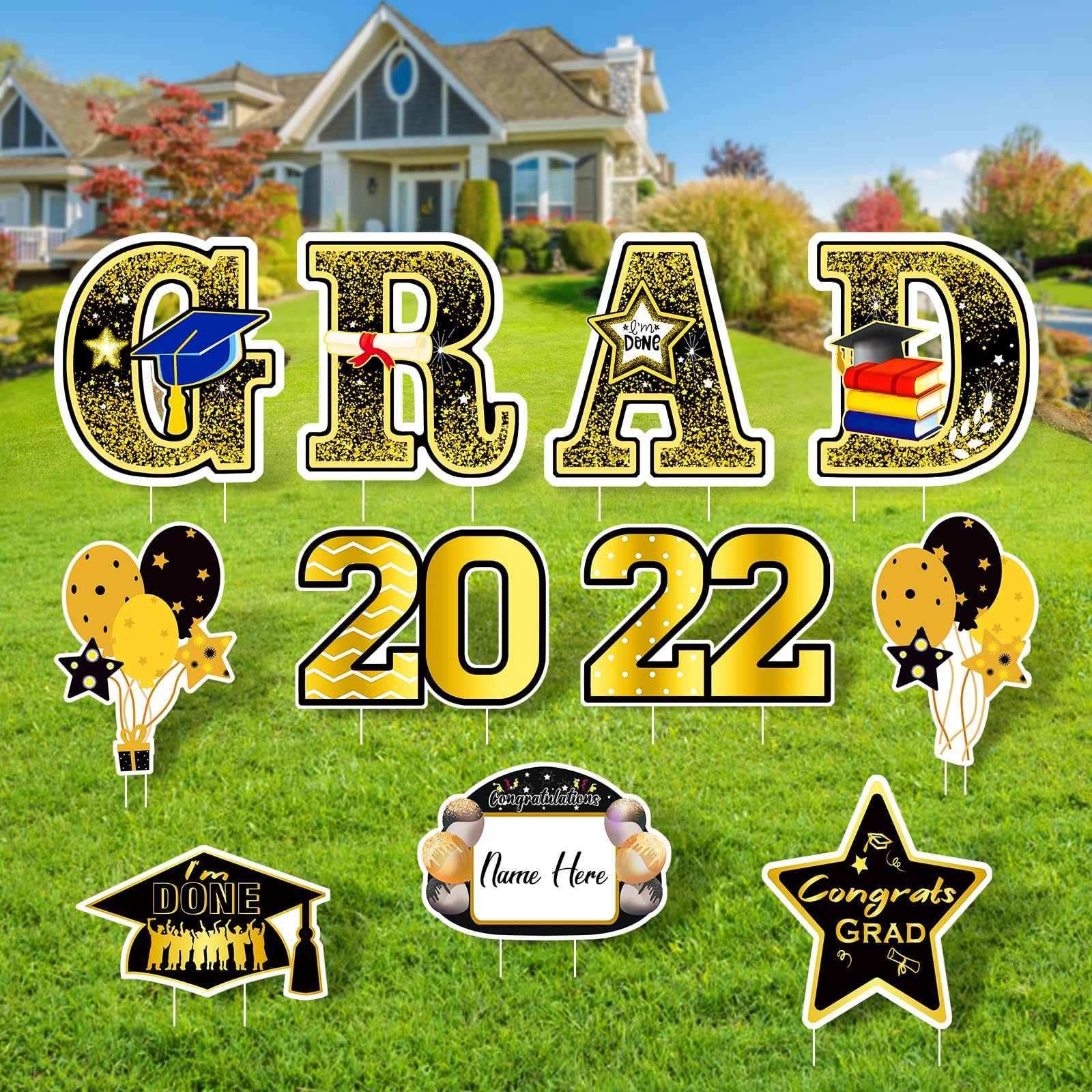 Graduation Yard Sign 2022, 11PCS Congrats GRAD Lawn with 22PCS Stakes ...