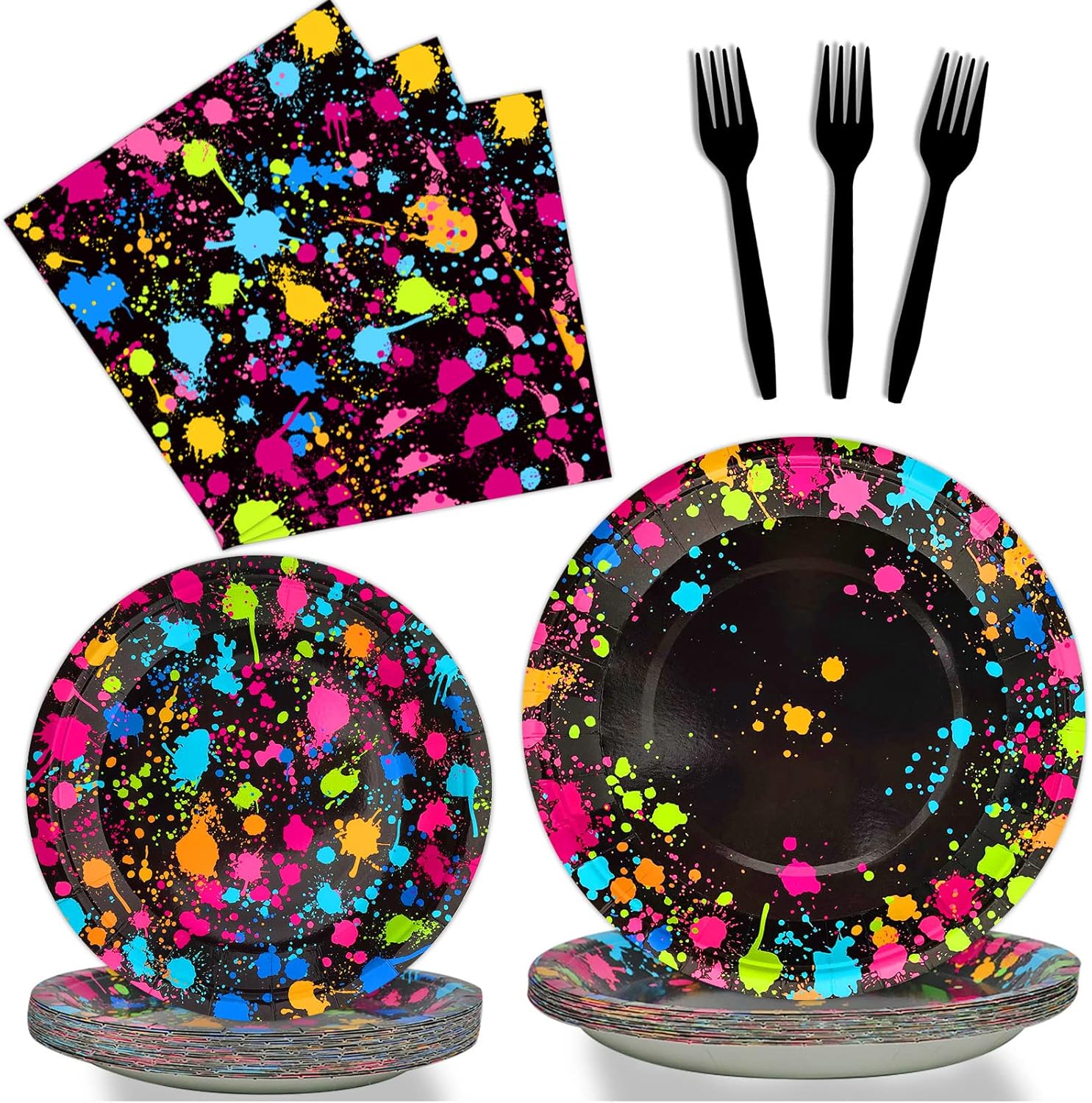 Amazon.com: Neon Party Supplies for 24 Guests Neon Plates and Napkins ...