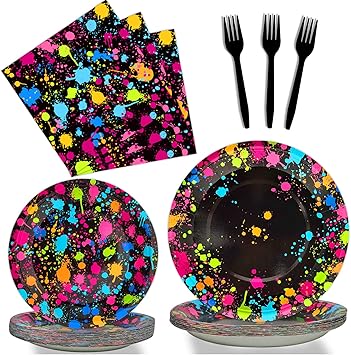 Amazon.com: Neon Party Supplies for 24 Guests Neon Plates and Napkins ...