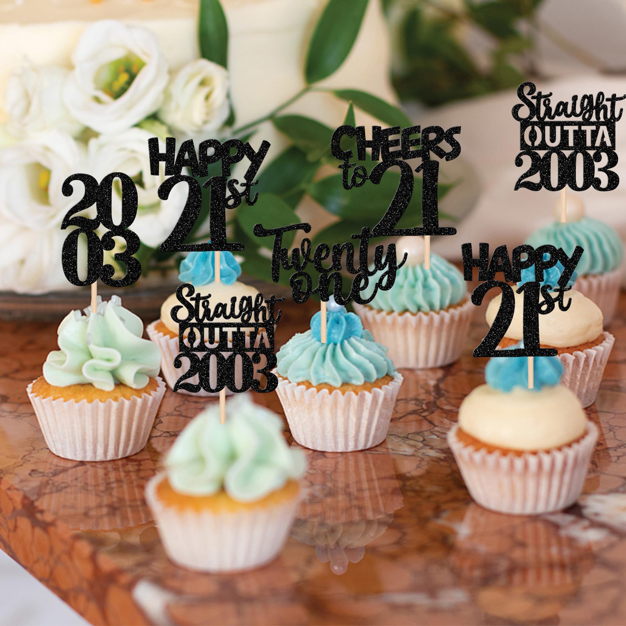 Snapklik.com : 30PCS Black 21st Birthday Cupcake Toppers Glitter Twenty ...