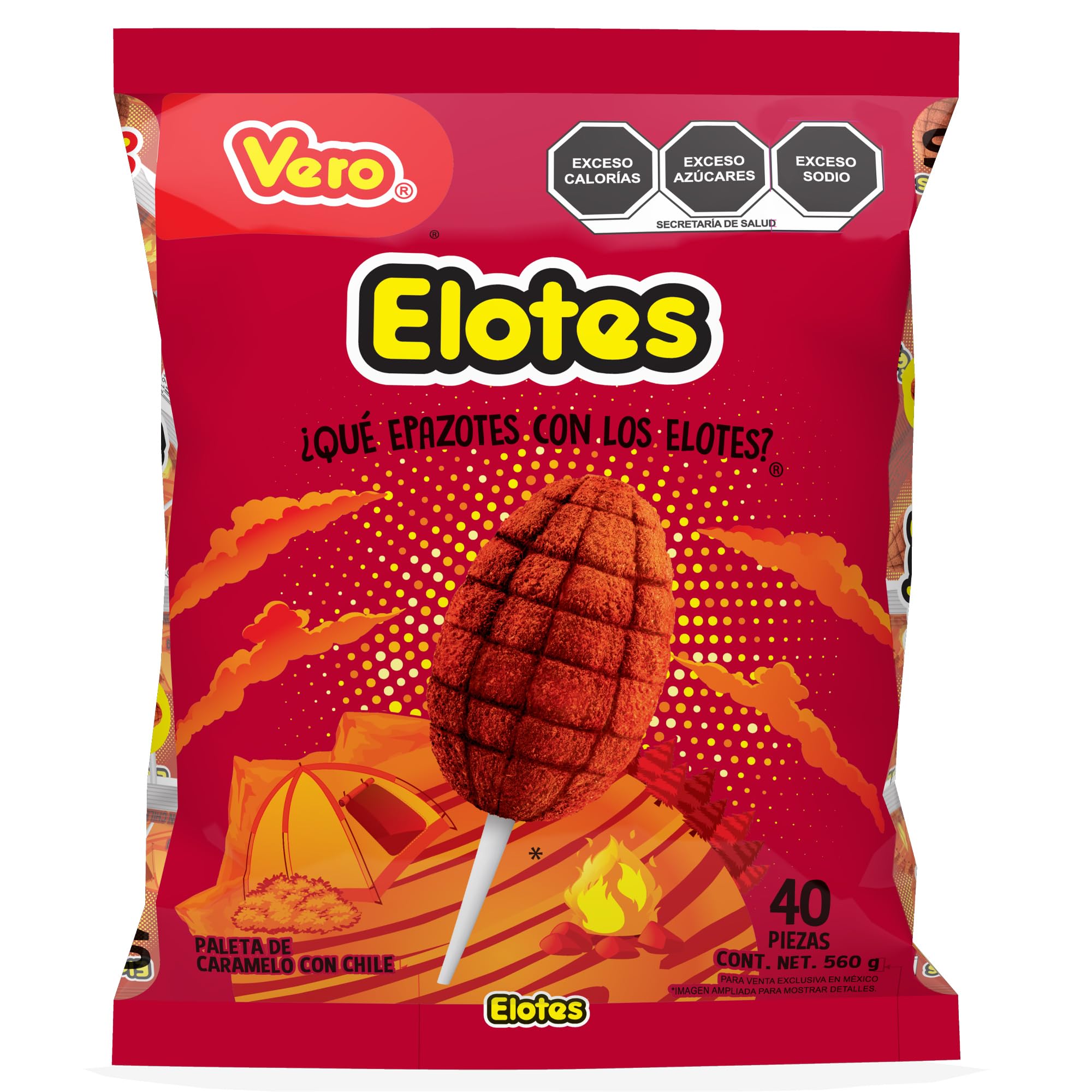 Paleta Elotes de caramelo con chile, Bolsa 40pz de 14g c/u : Amazon.com ...
