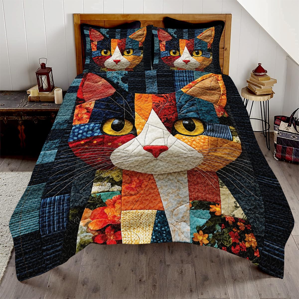 Amazon.com: Jeminise Cat Patchwork Pattern Quilt Set, Animal Patchwork ...