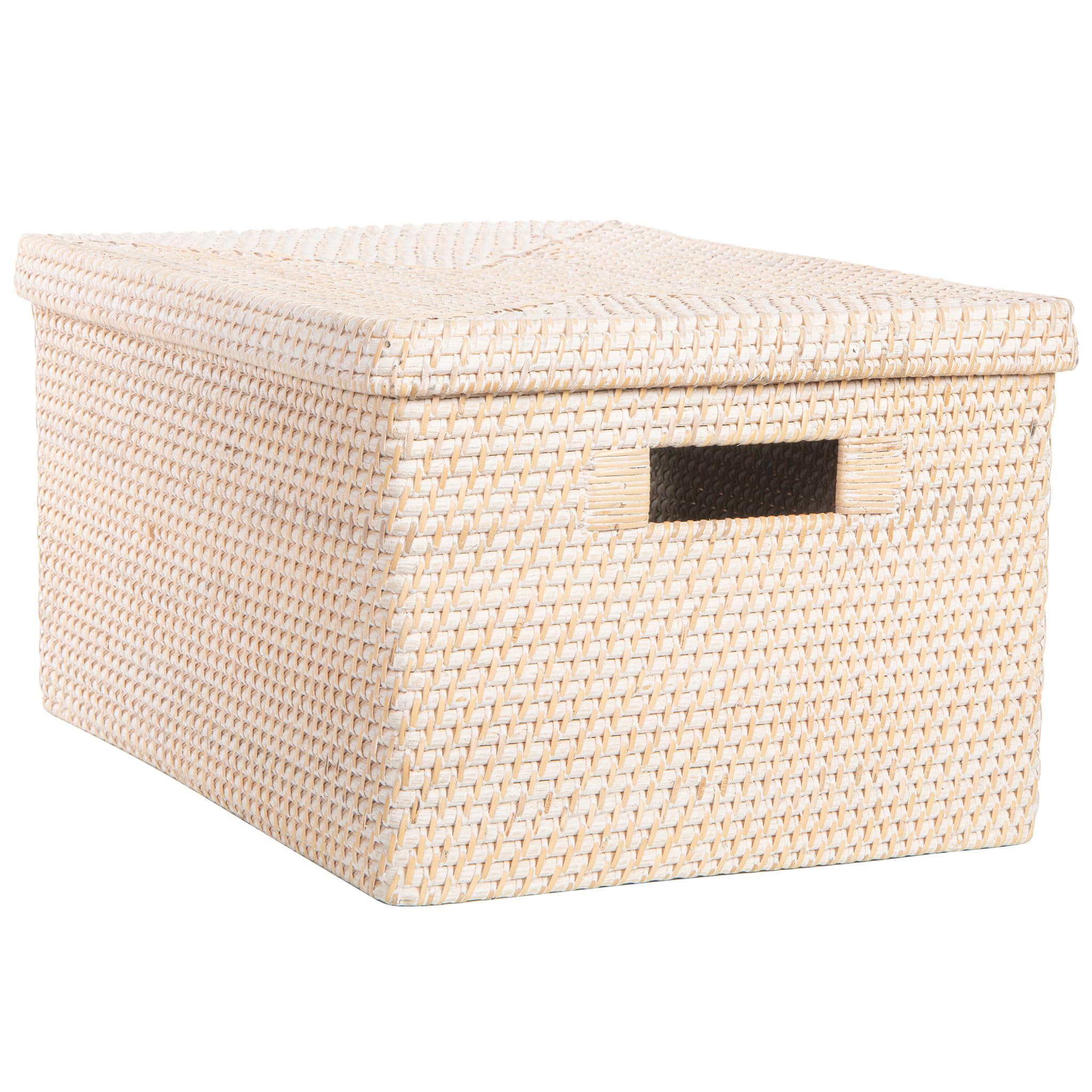 Amazon.com: Kouboo Rattan Storage Box and Decorative Basket, White Wash - 18.5 inch Stackable ...