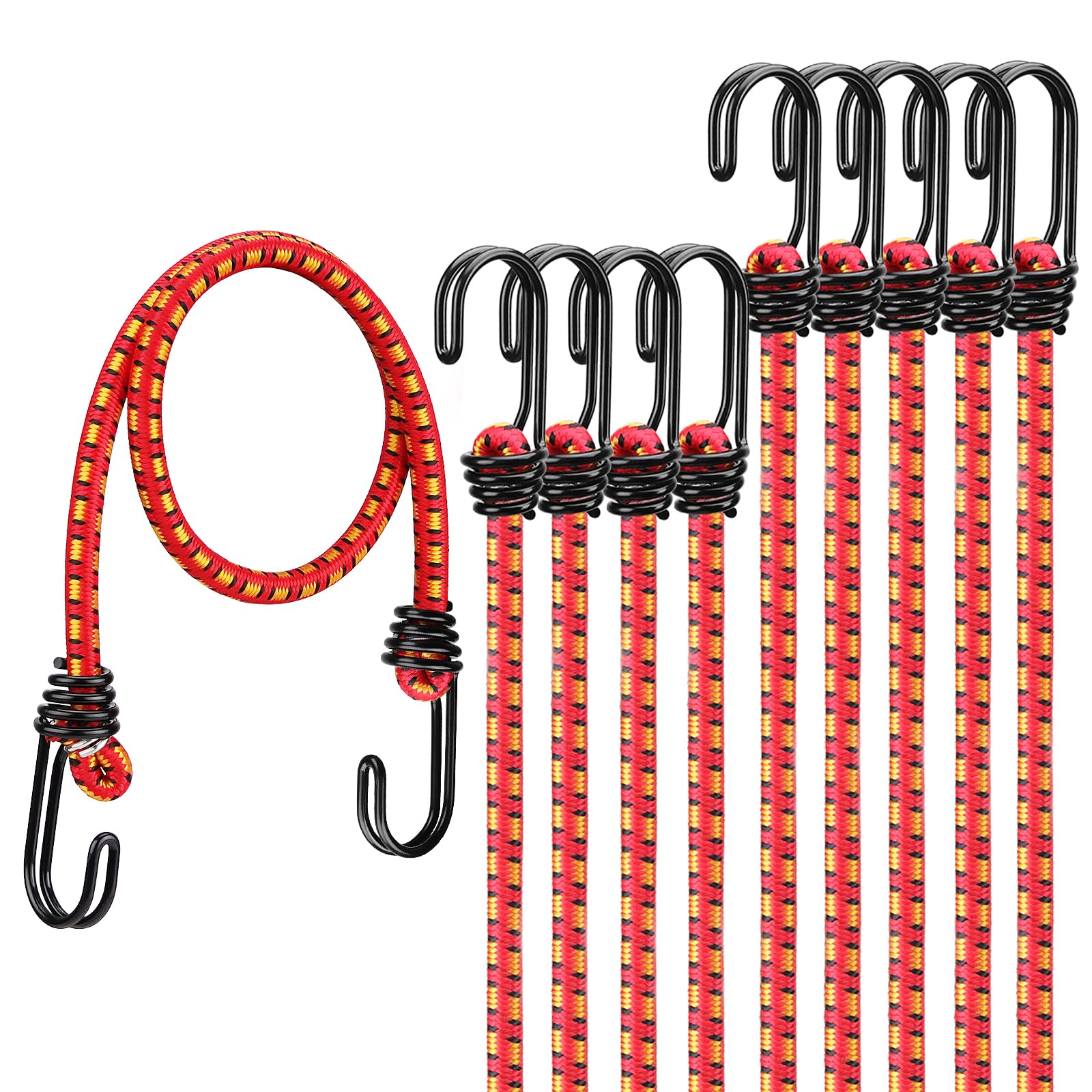 24" Elastic Bungee Cords with Hooks: 10 Pcs Bungee Cords Heavy Duty ...