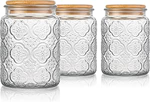 Danmu Art Tea Coffee Sugar Canisters Sets Glass Jars with Lids Set of 3 Glass Airtight Storage ...