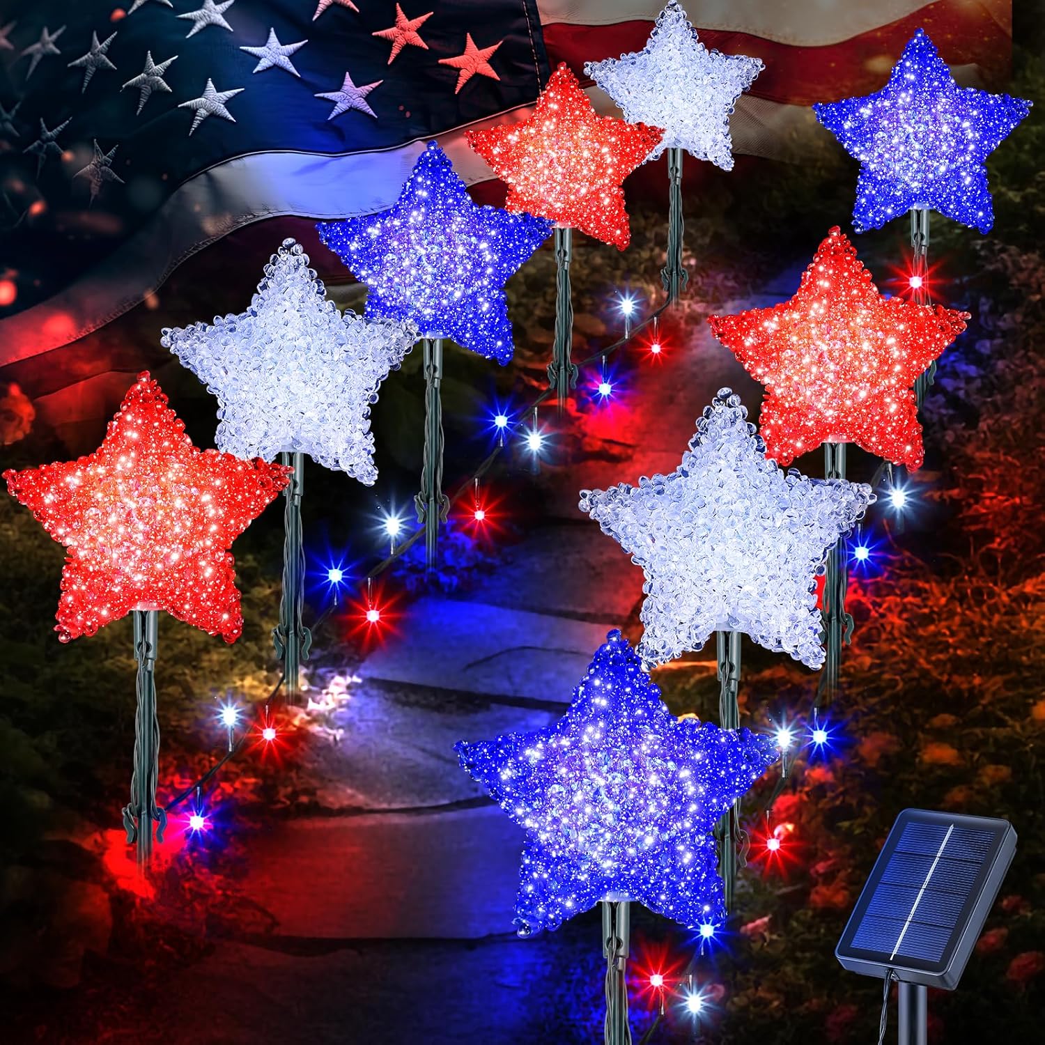 Enhon 21 Pack 4th of July Solar Lights Outdoor, 17.5FT 81LED Red White ...
