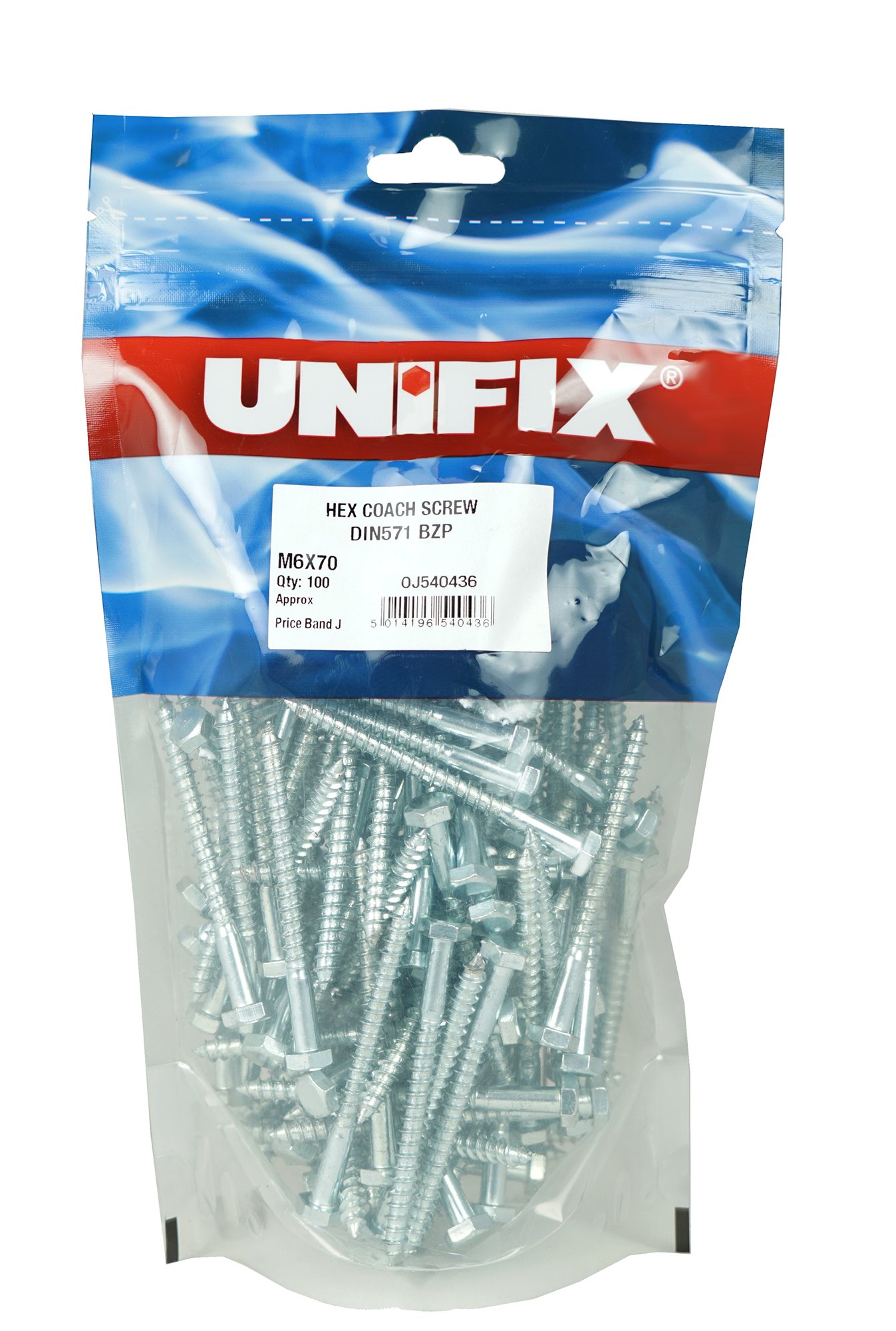 UNIFIX POU HXC06 070 000 PK100 M6X70 HEX COACH SCREW BZP POUCH : Amazon ...