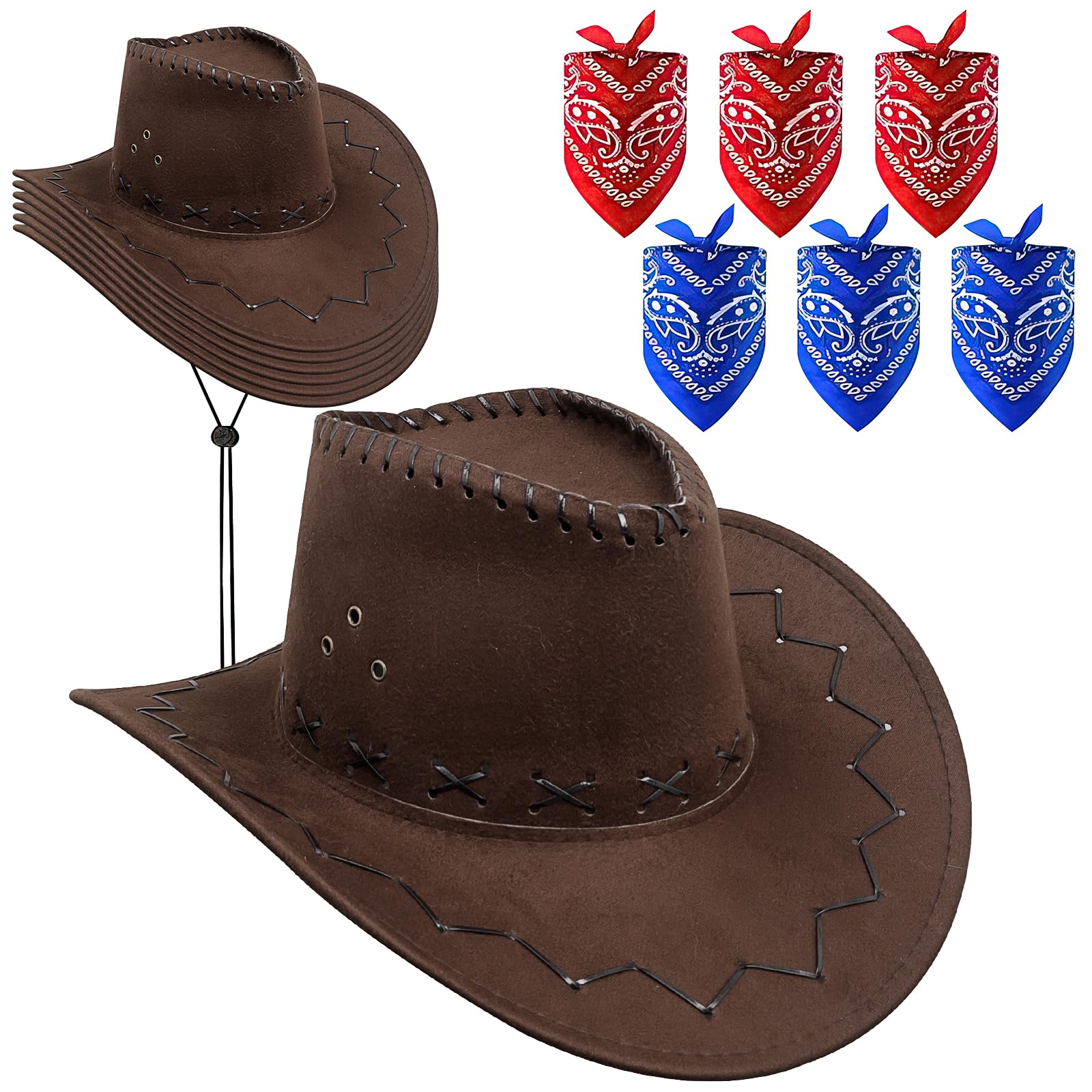 Komphy 12 Pack Cowboy Hat Bulk, Brown Wide Brim Western Cowboy Hat ...