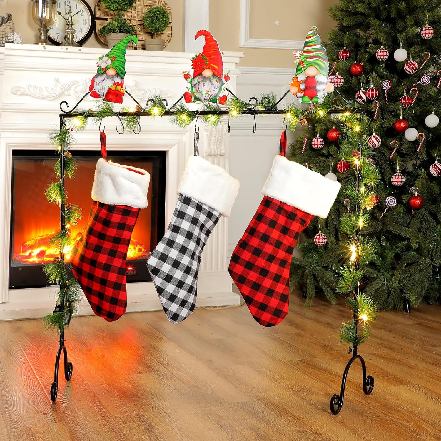 Amazon.com: Sliner Christmas Stocking Holder with 12 Detachable Hooks ...