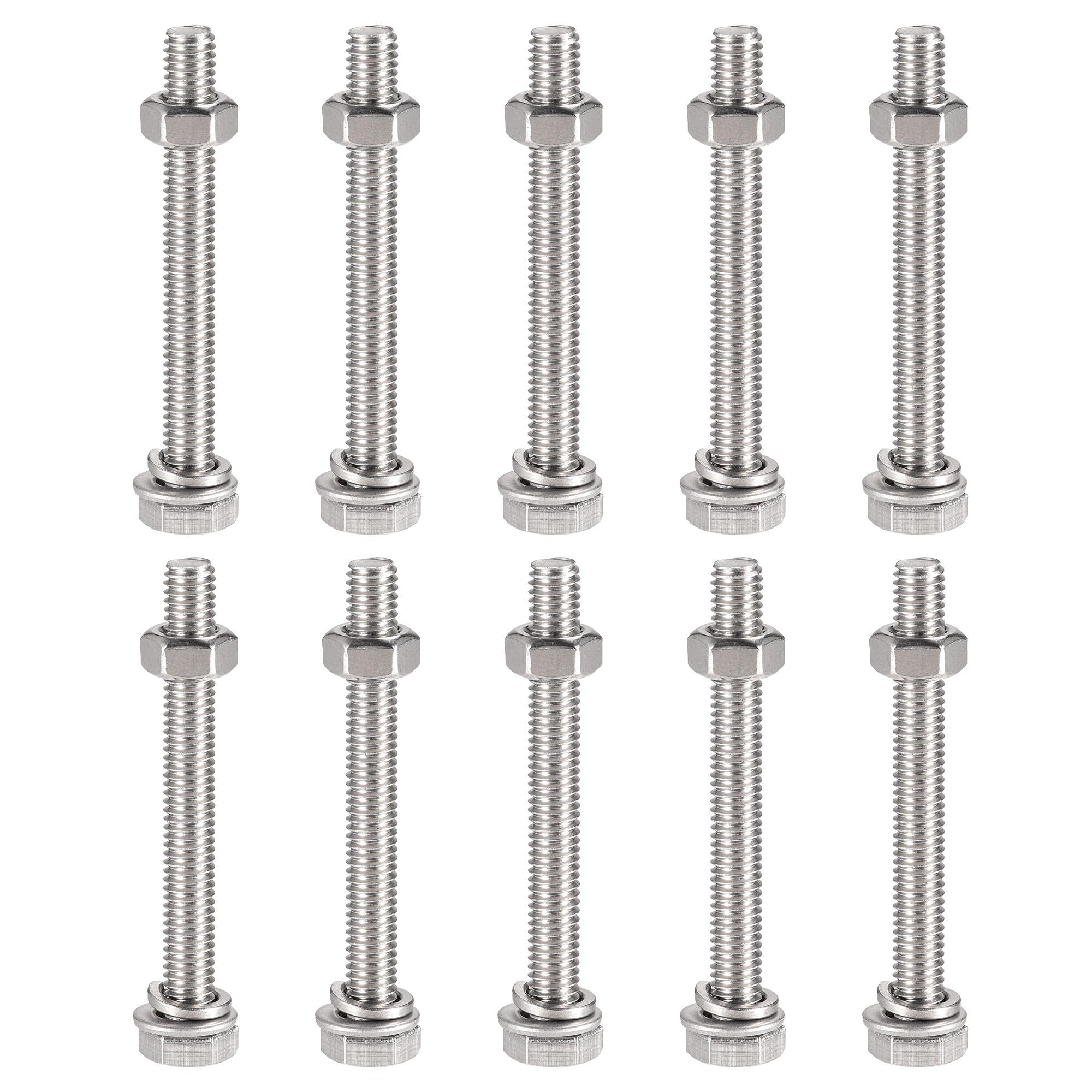 uxcell M6 x 55mm Hex Head Screws Bolts, Nuts, Flat & Lock Washers Kits ...