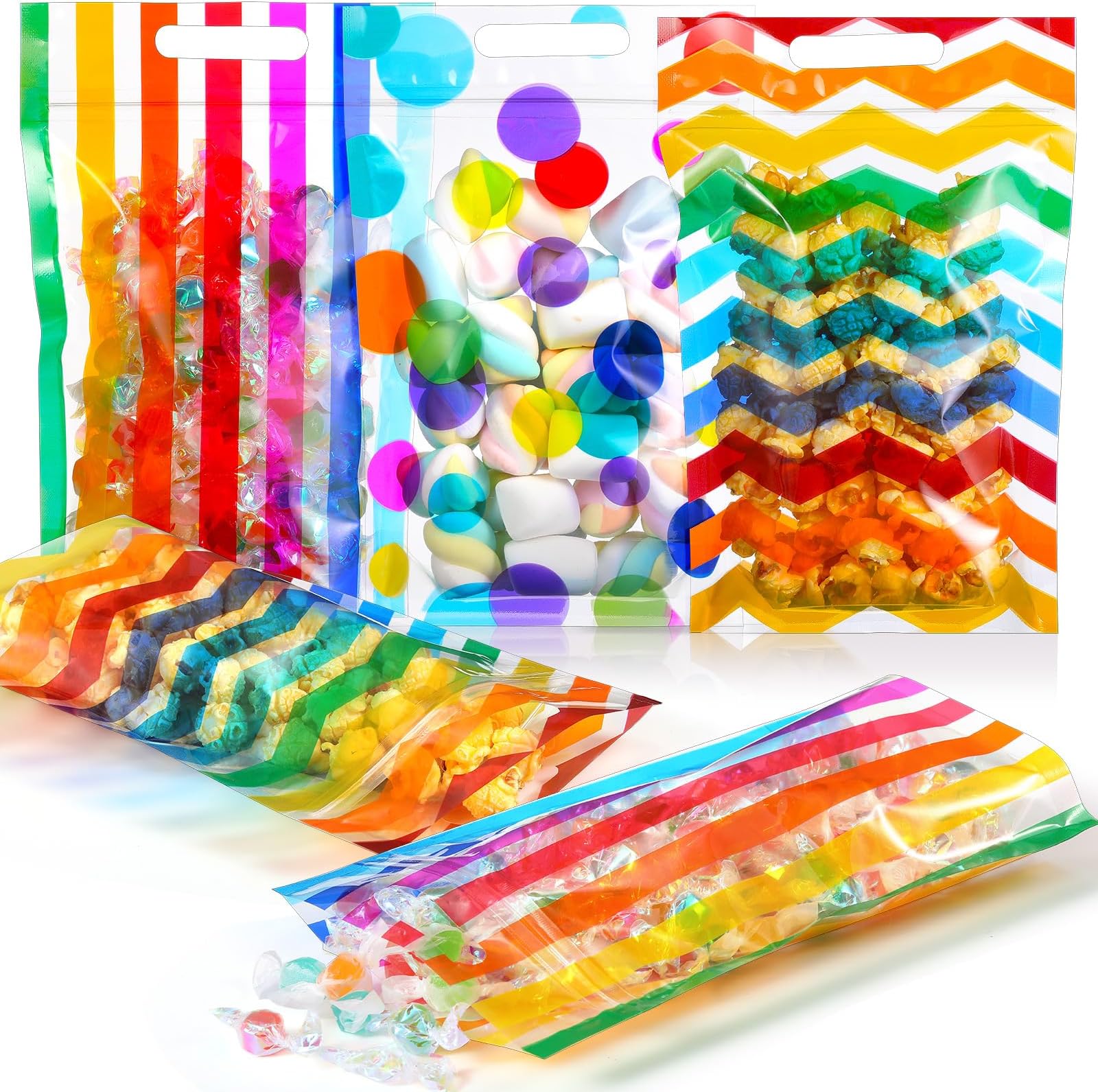 Amazon.com: Pasimy 60 Pcs Rainbow Plastic Candy Bags Polka Dot Stripes ...