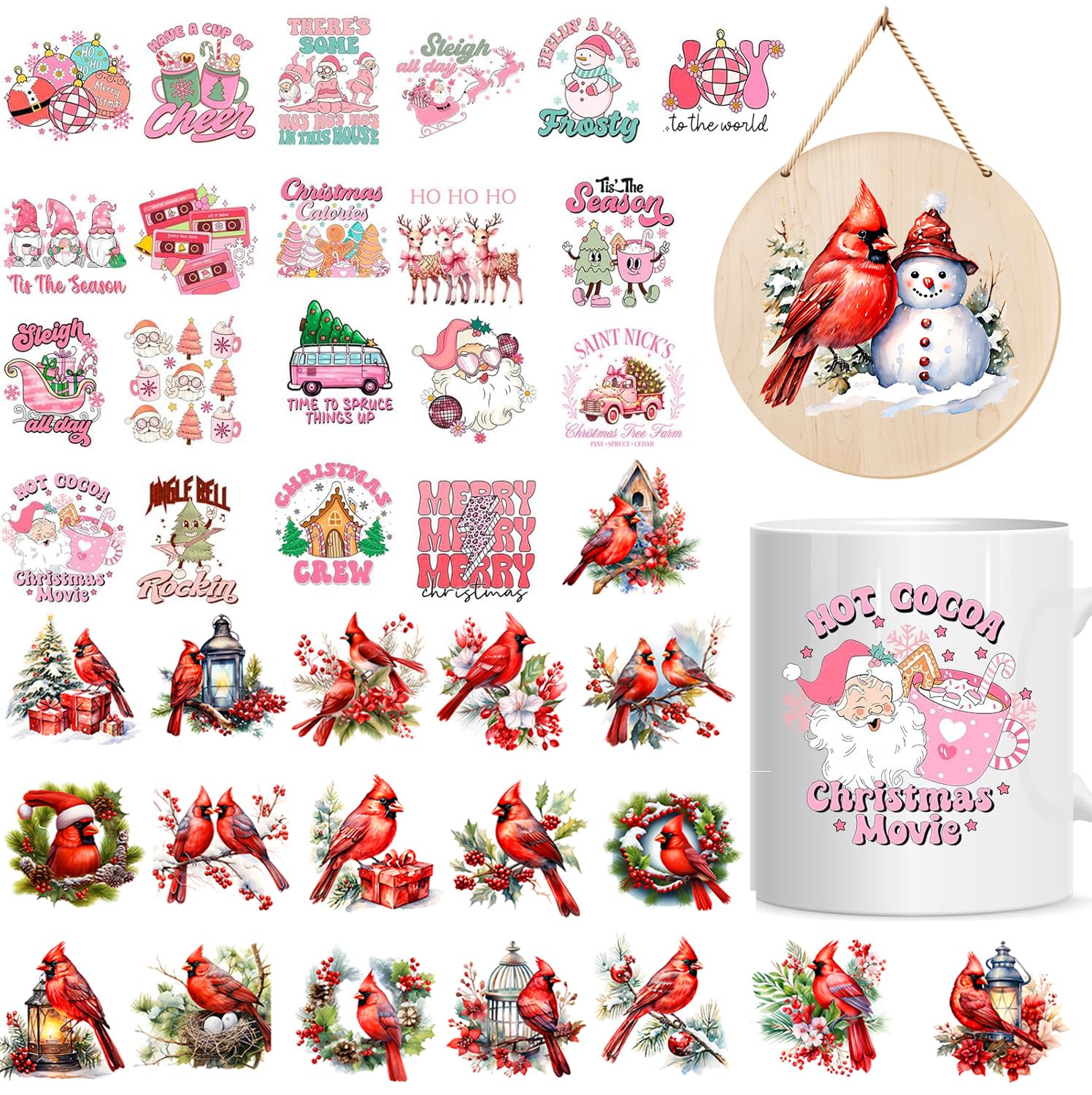 Amazon.com: 40 PCS Christmas Rub On Transfers for Crafts, Rub On ...