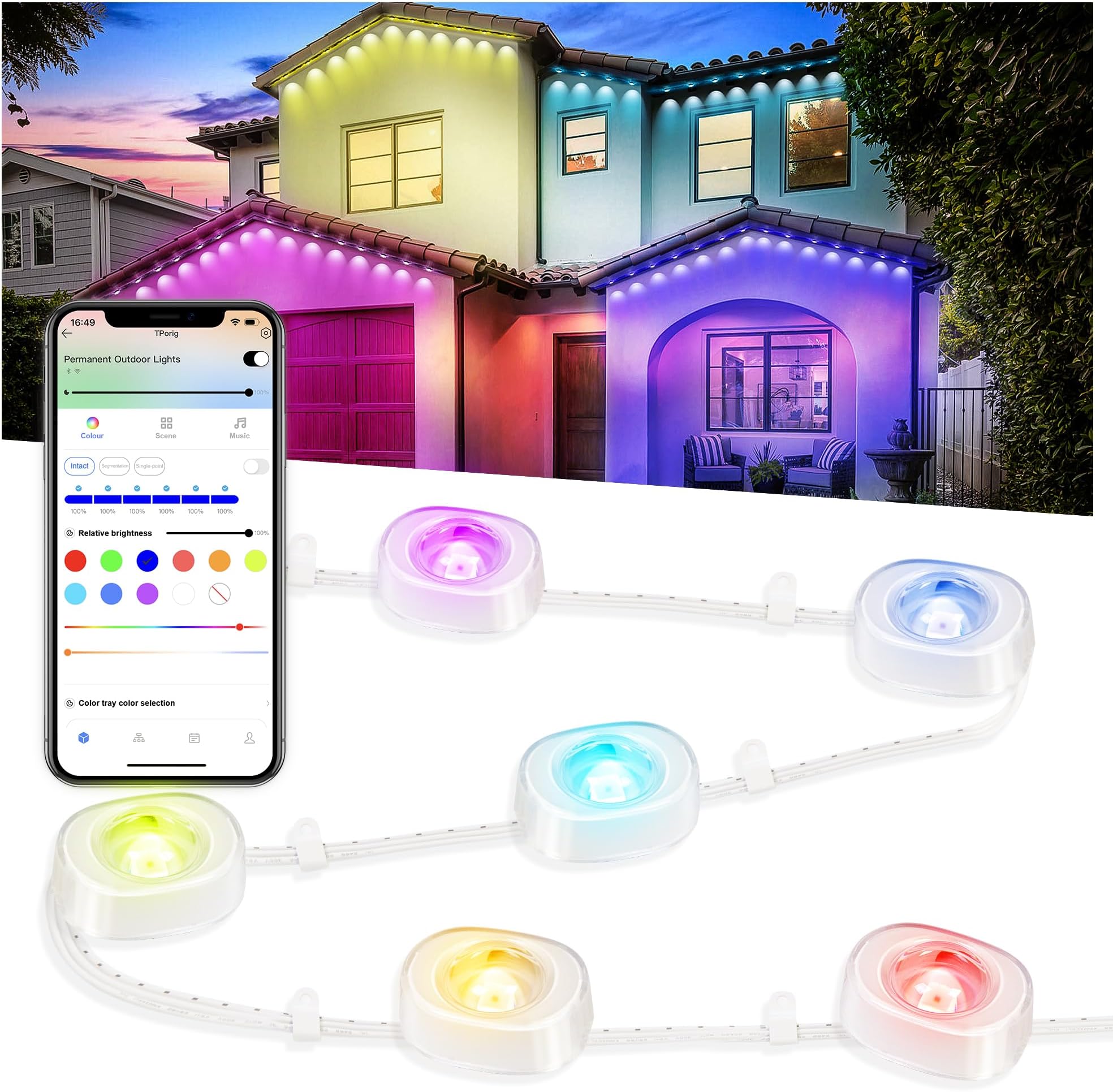 REXTiN Permanent Outdoor Lights 100ft: Smart RGB + IC Outdoor Lights ...