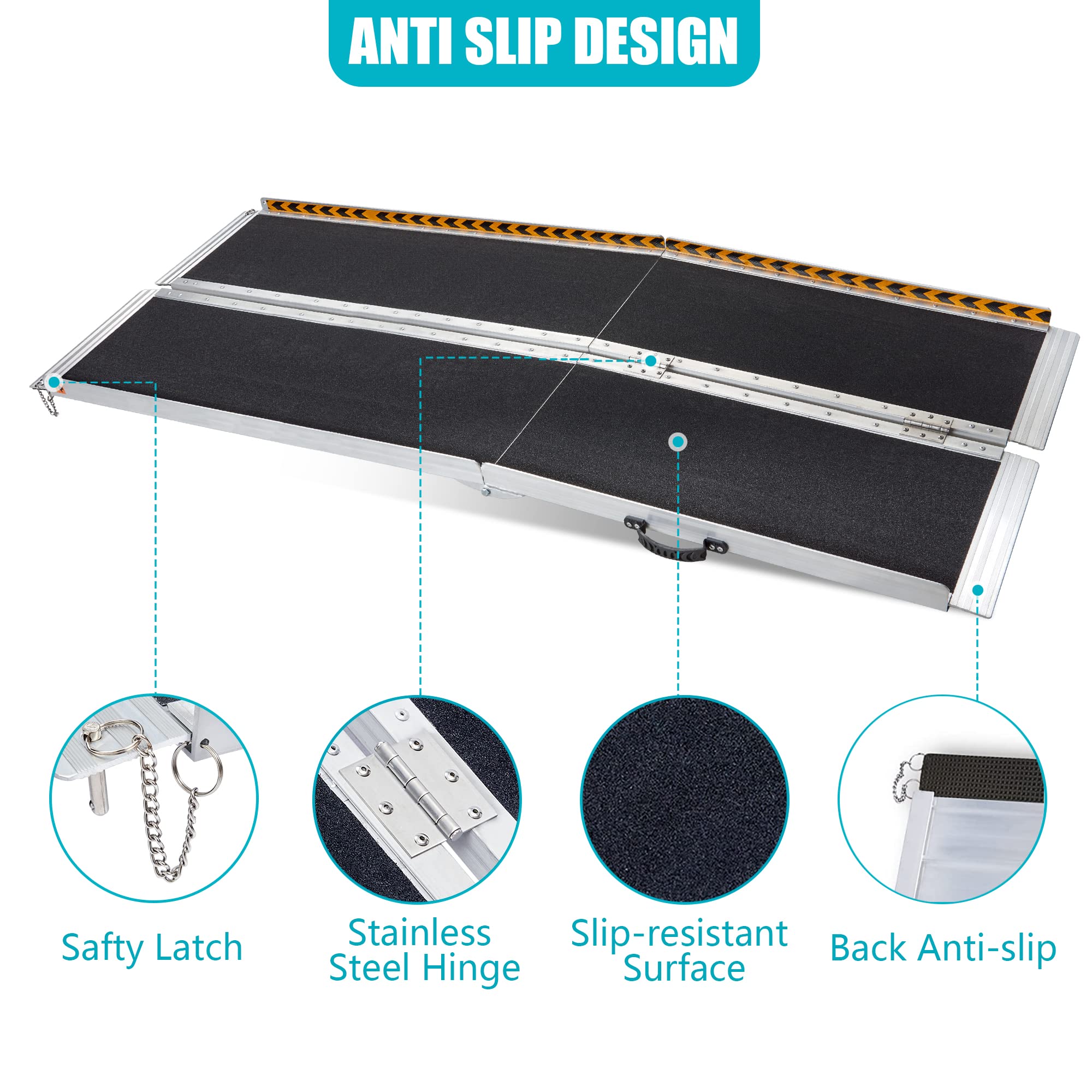 8FT KOLO Foldable Wheelchair Ramp, 96" L x 31.3" W, 800 lbs Capacity ...