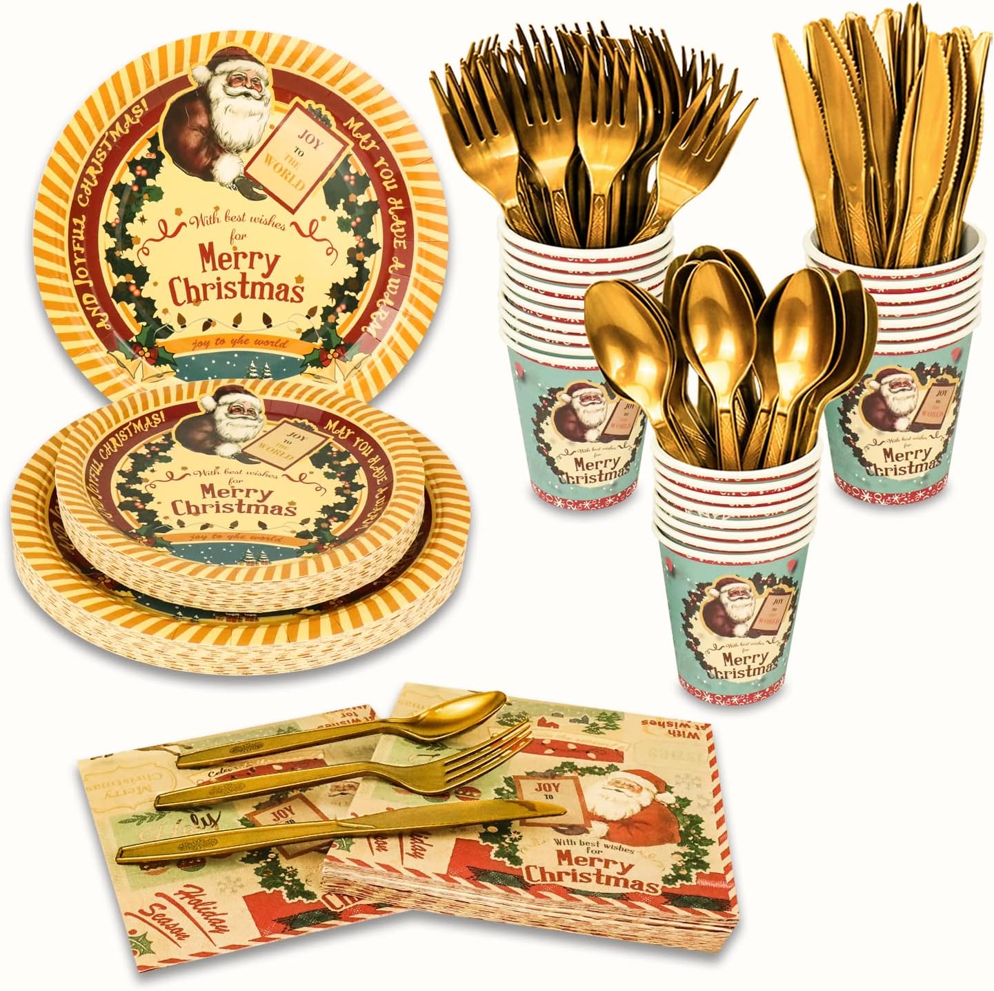 Amazon.com: 175 Pcs Disposable Christmas Party Supplies Party Tableware ...