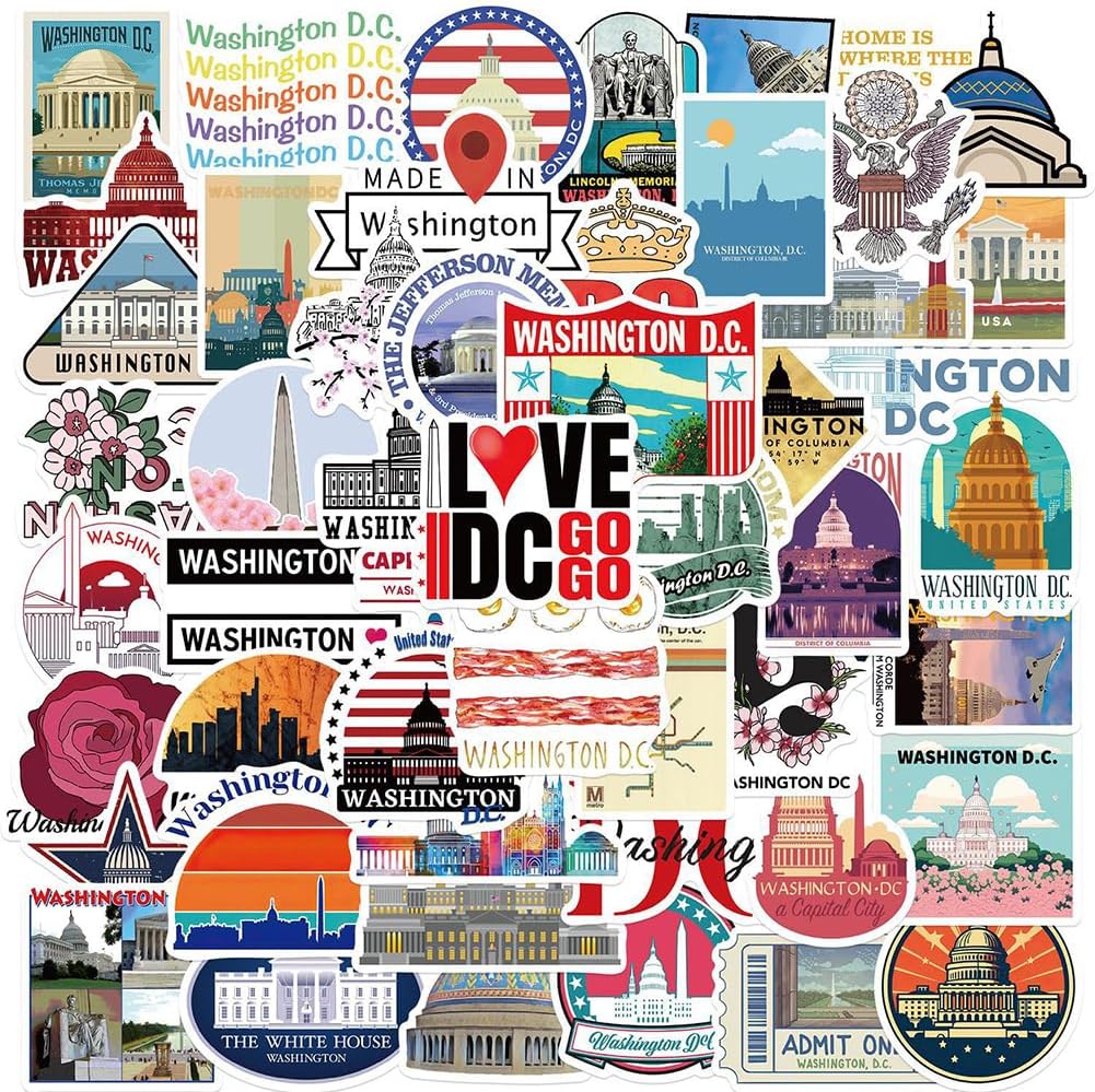 Amazon.com: Washington DC Stickers |50 Pcs USA Capital City Waterproof ...