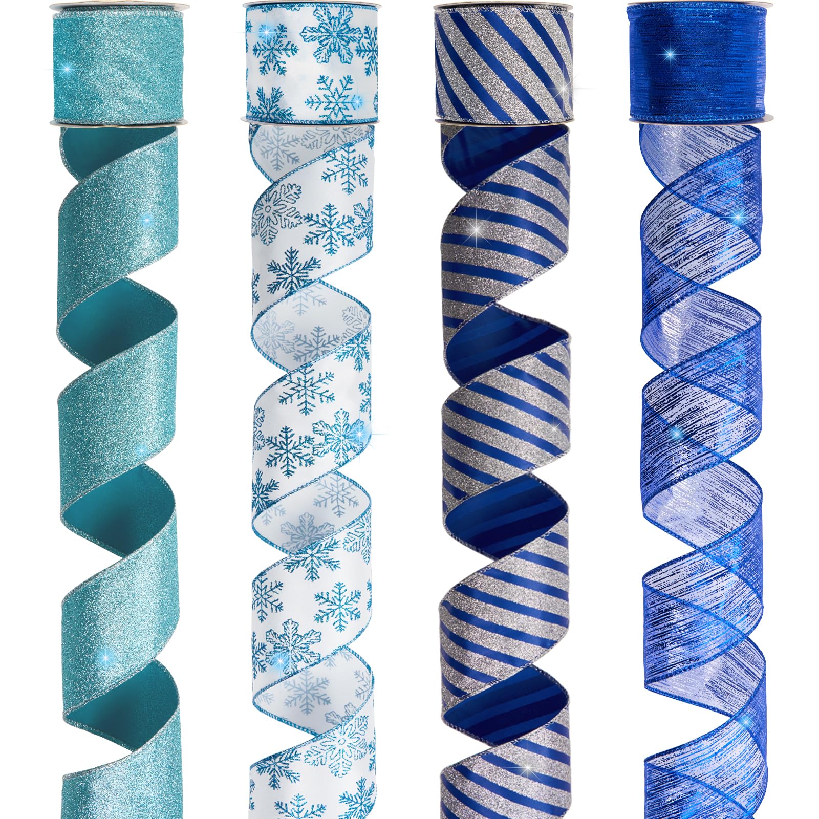 Amazon.com: PAPER FAIR 4 Rolls 32 yd Blue Silver Glitter Christmas ...