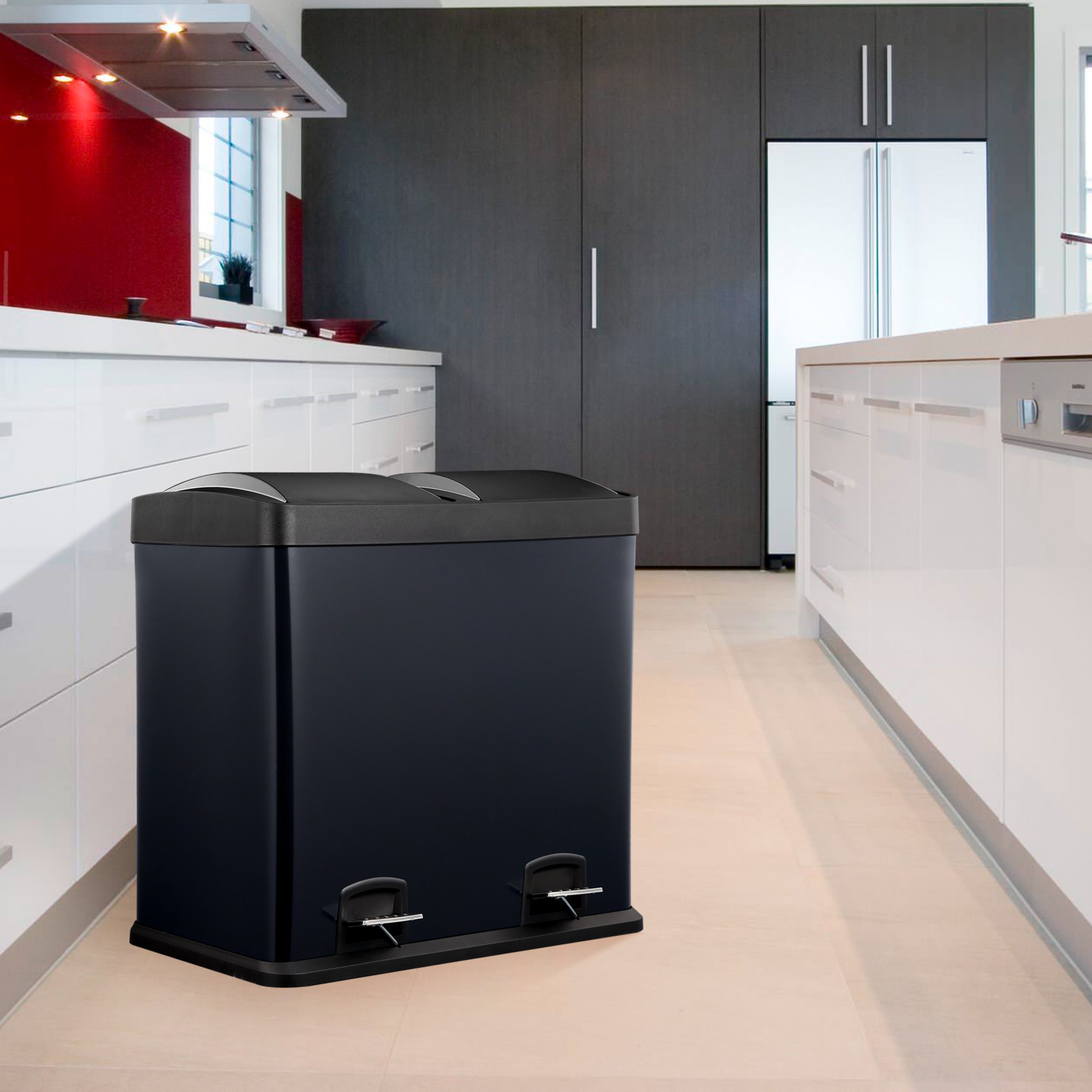 Dual Recycling Bin 48l By Harima Black Rubbish Bin Food | Desertcart ...