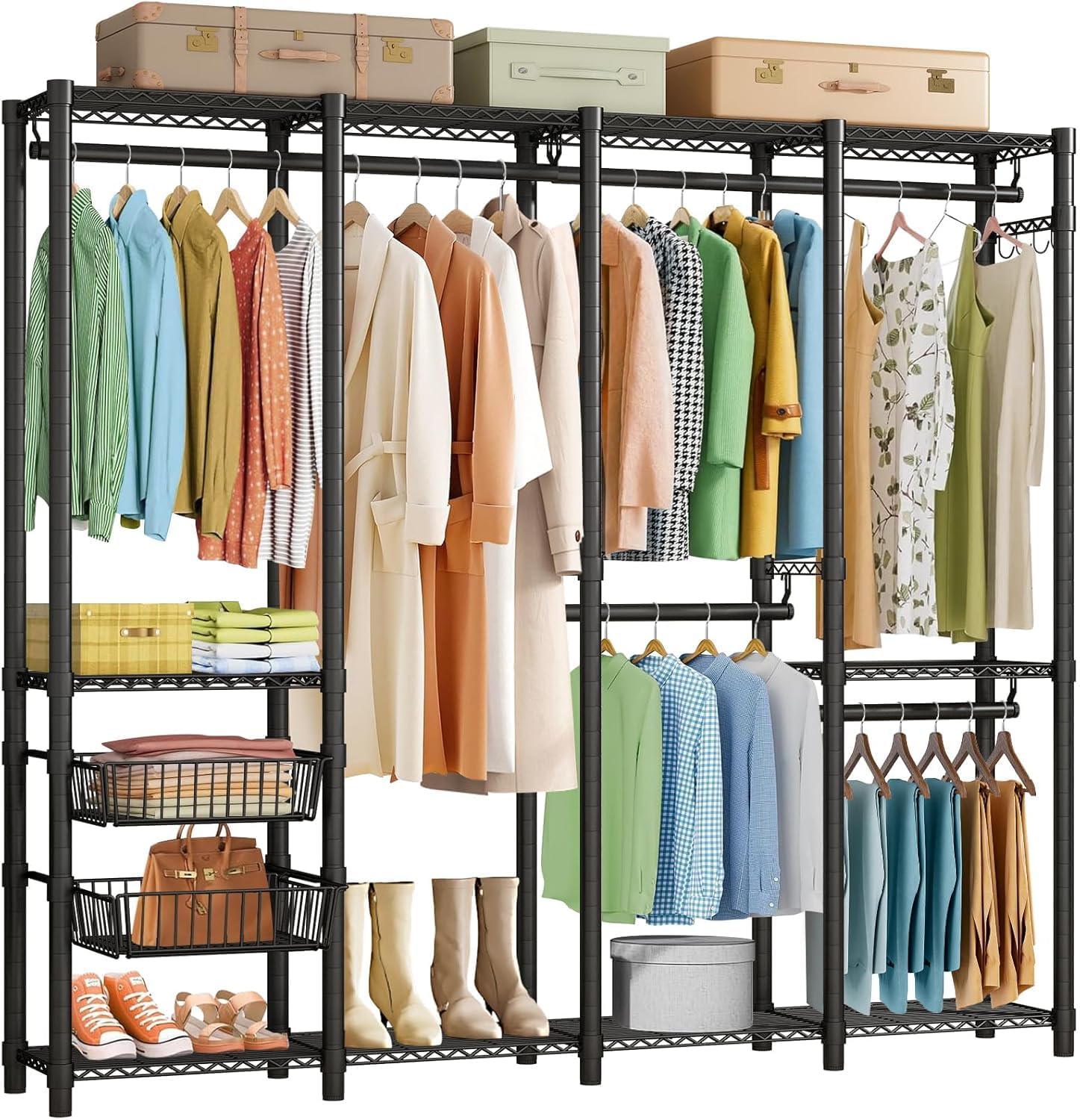 FTEYUET Heavy Duty Clothes Rack, Metal Wardrobe, Coat Rack, Expandable ...