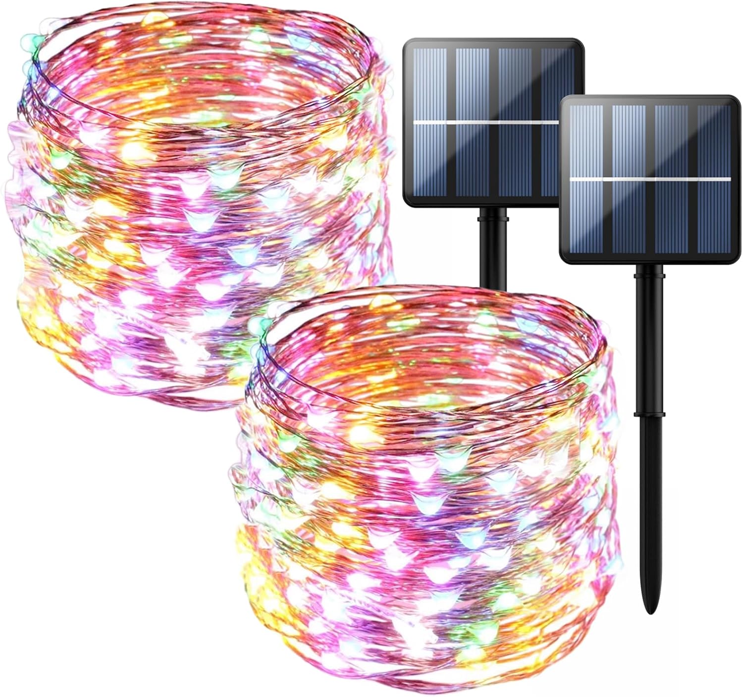 2-Pack 200 LED Solar Fairy Lights Outdoor, Upgraded Oversize Lamp Beads ...