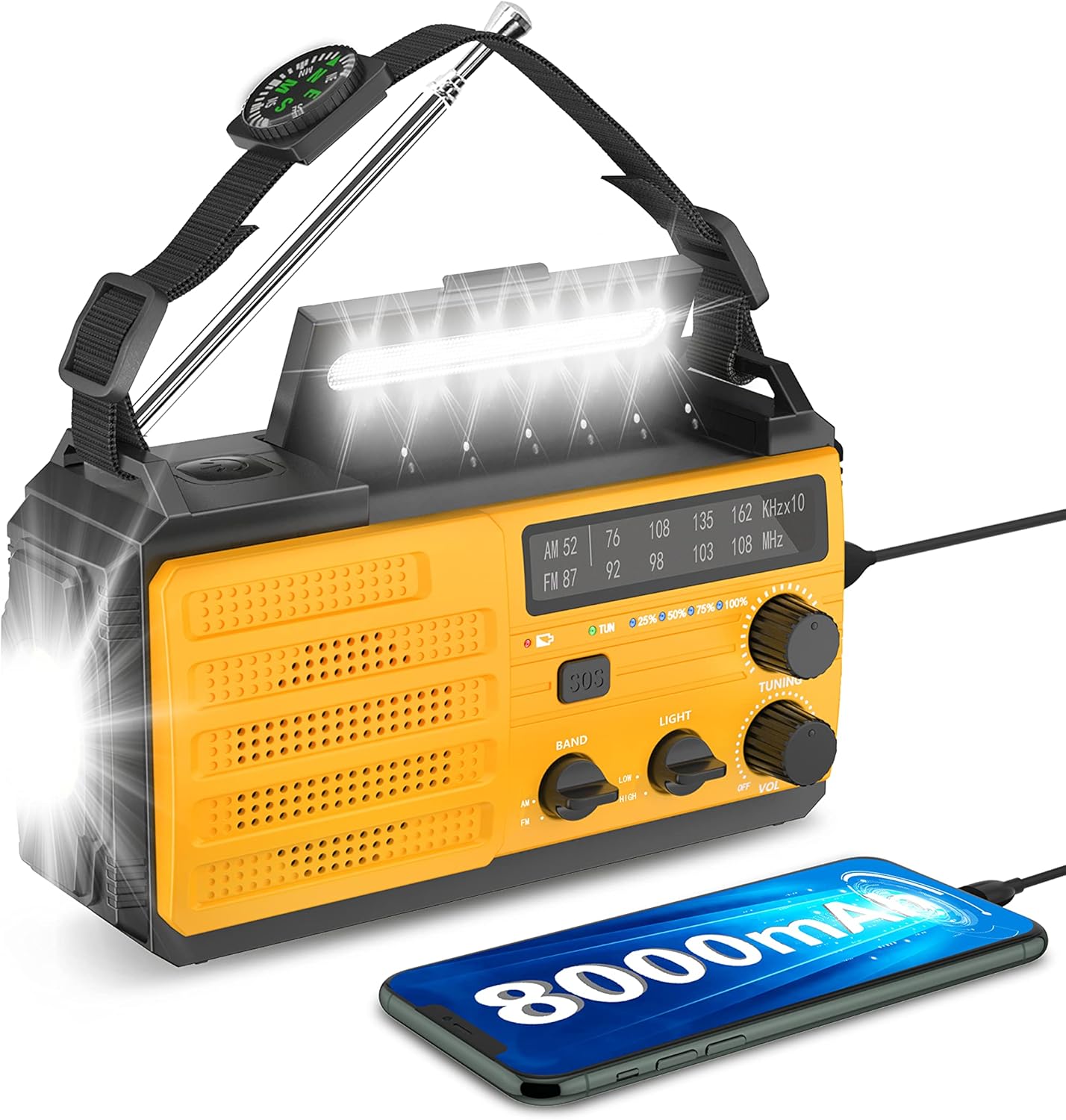 Gracioso Wind Up Radio Solar Torch, 8000mAh Battery AM/FM Radio with ...