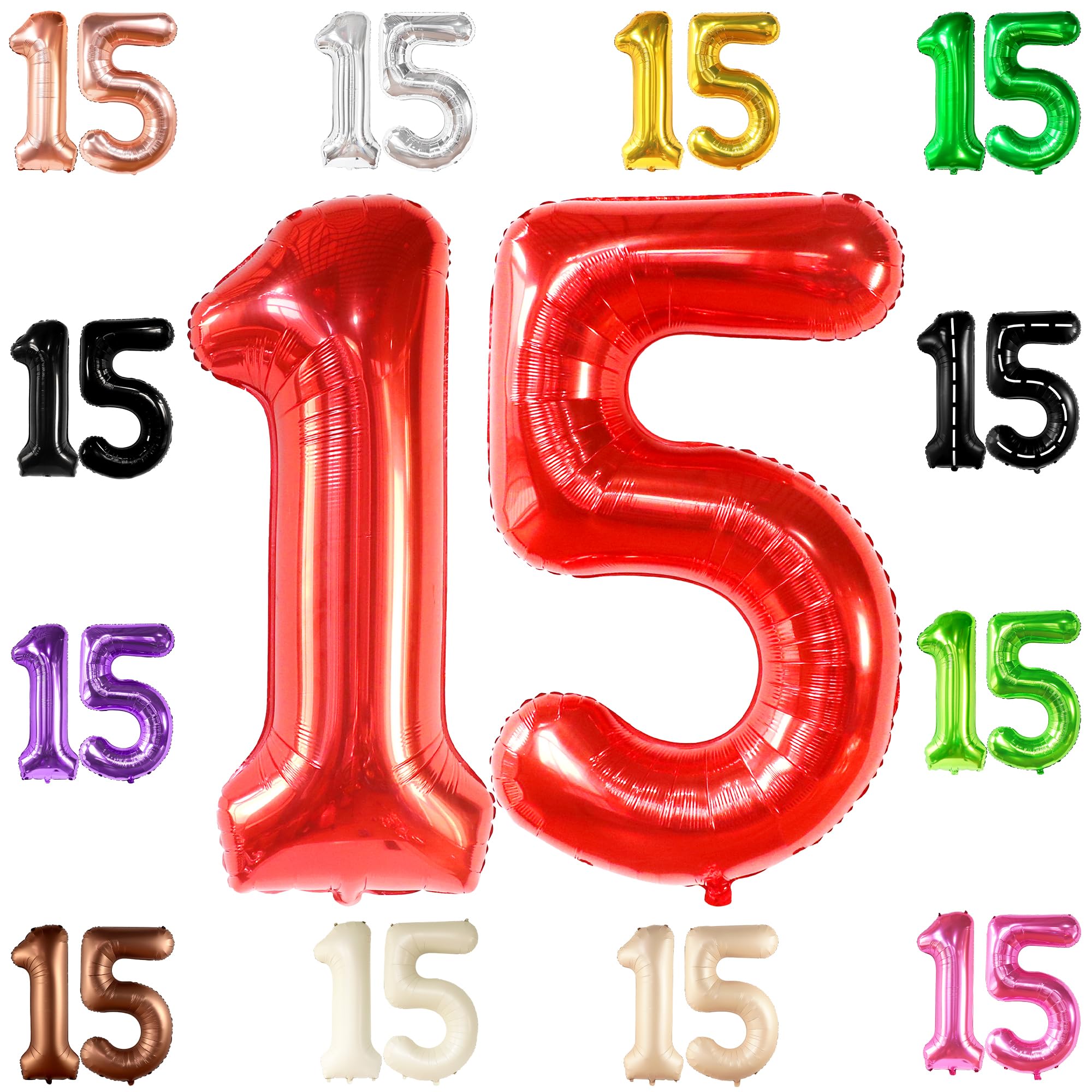 Amazon.com: Katchon, Huge Red 15 Balloons Number - 40 Inch | Number 15 ...