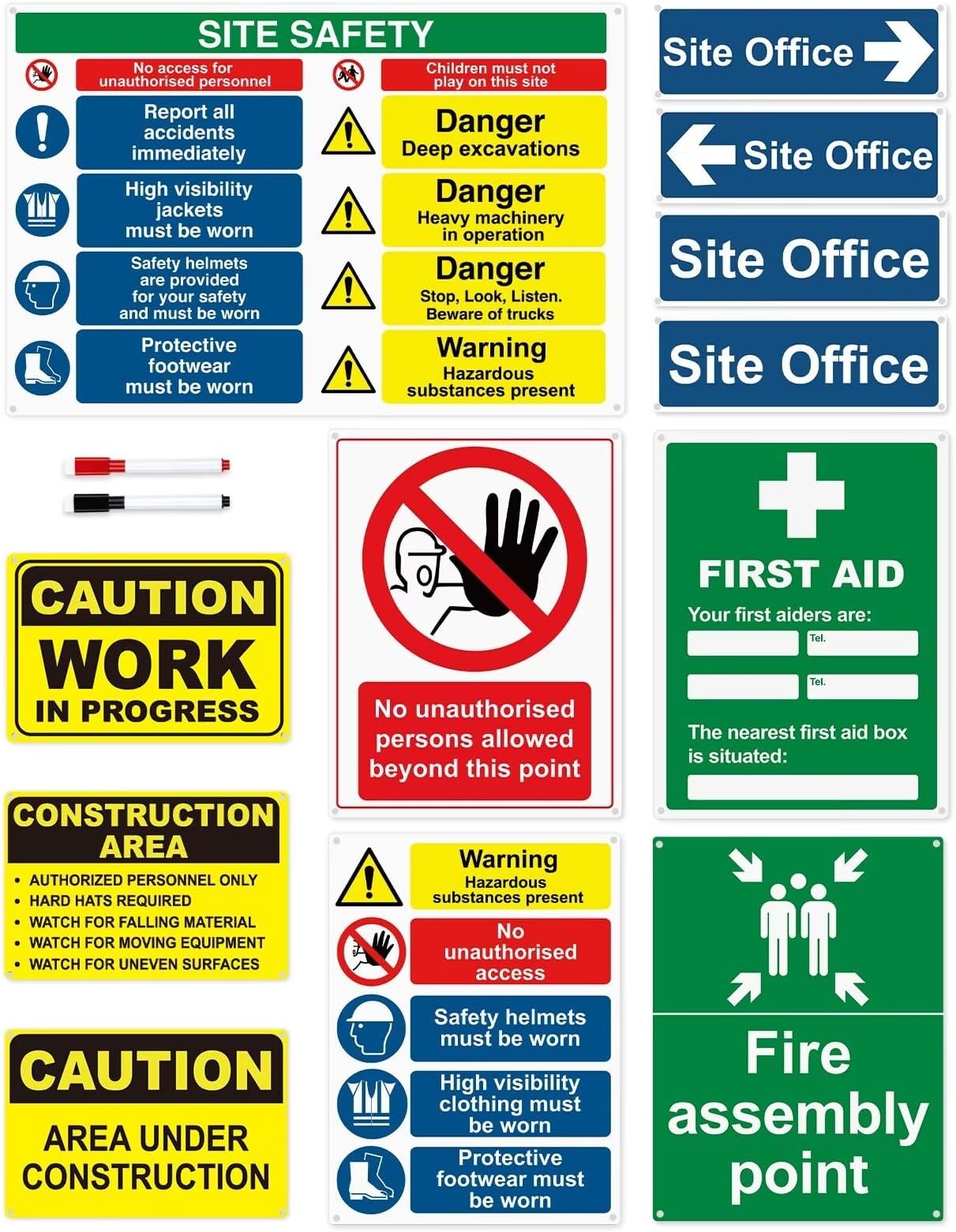 Construction Site Safety Signs - 14 Pack - Durable PVC Rigid Plastic ...